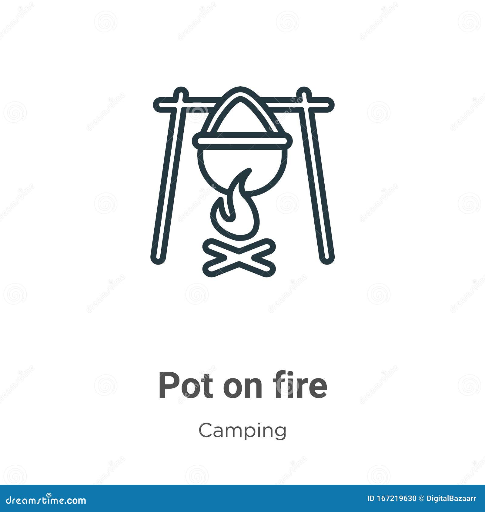 Pot on Fire Outline Vector Icon. Thin Line Black Pot on Fire Icon, Flat ...