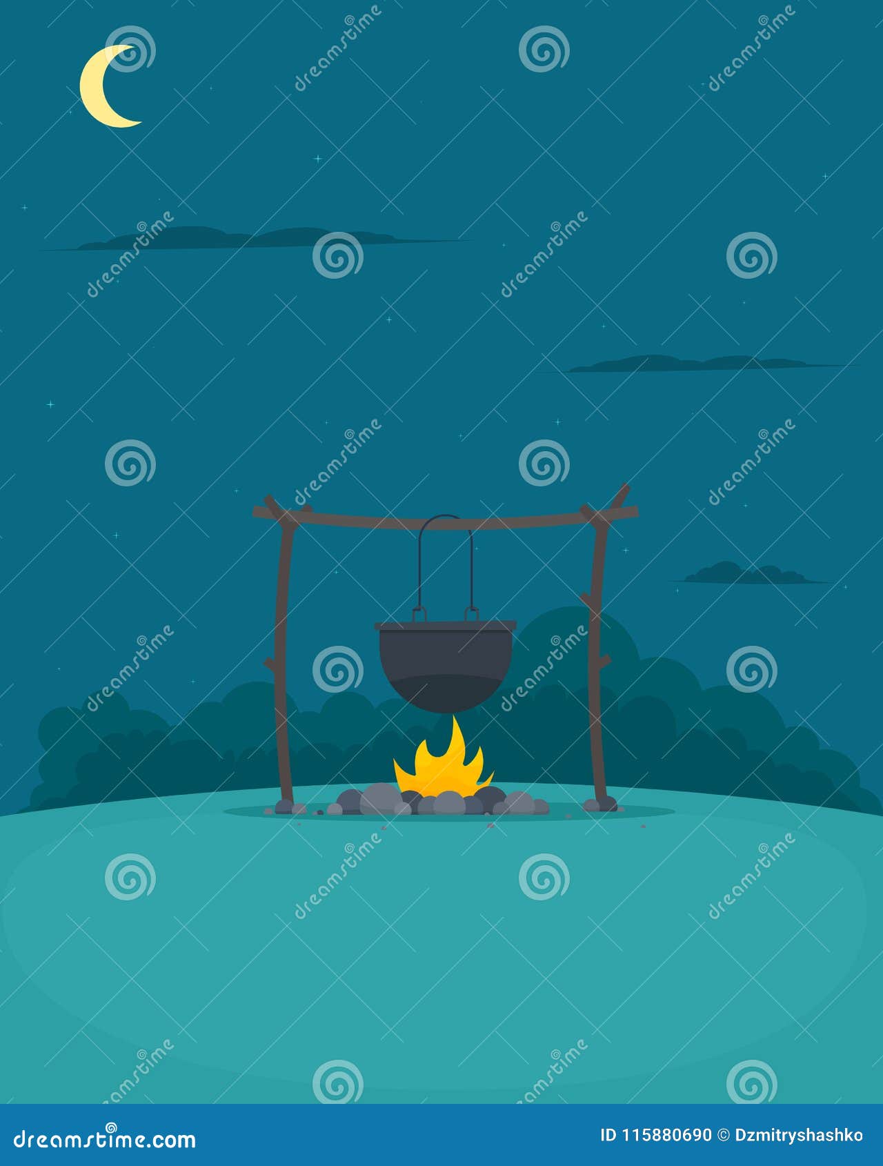 Pot on fire stock vector. Illustration of kettle, burning - 115880690