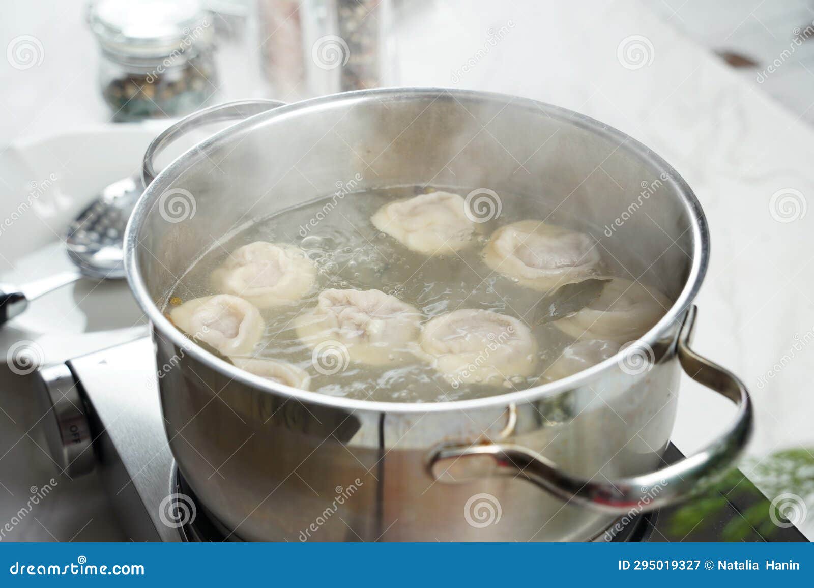 Pot Full of Dumplings in Boiling Water. Stock Image - Image of natural ...