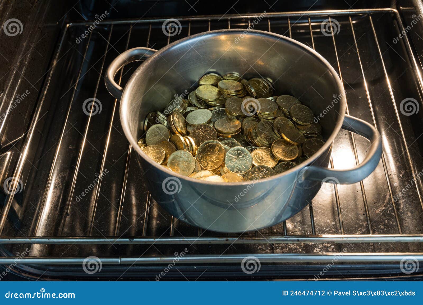 Pot full of gold coins stock photo. Image of pile, fortune - 246474712