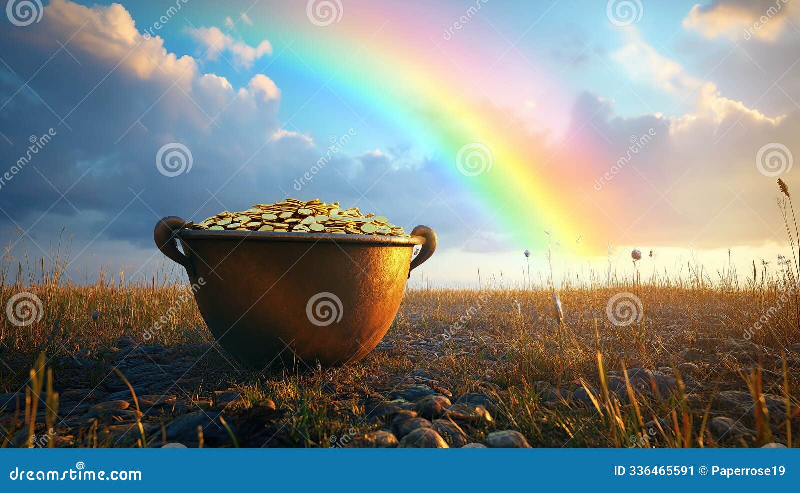 A Pot of Gold at the End of a Rainbow Stock Image - Image of green ...