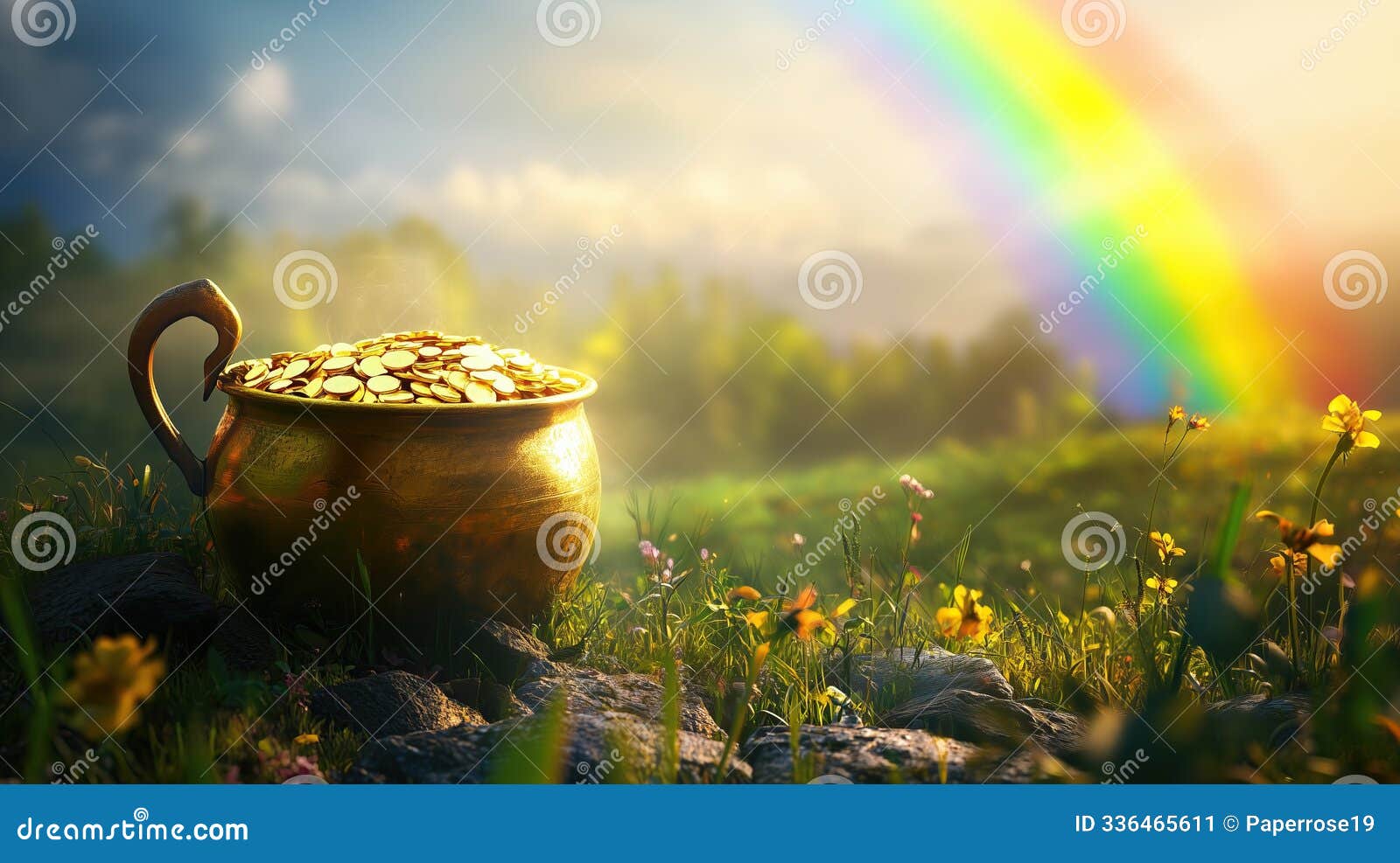 A Pot of Gold at the End of a Rainbow Stock Image - Image of metal ...