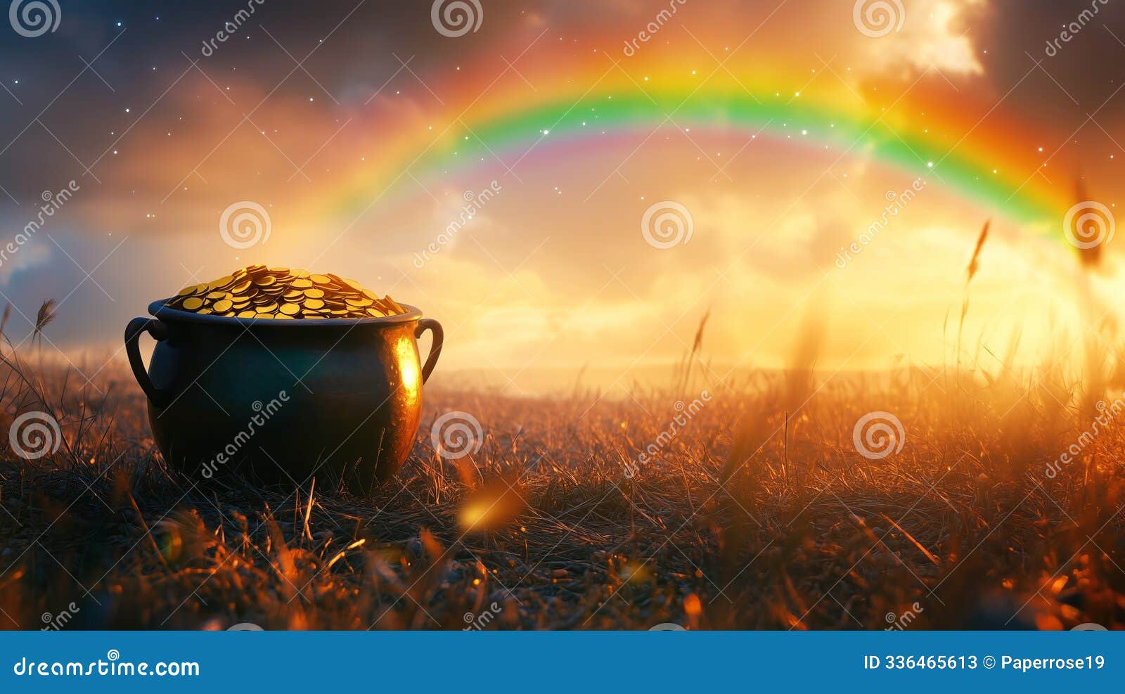 A Pot of Gold at the End of a Rainbow Stock Image - Image of treasure ...