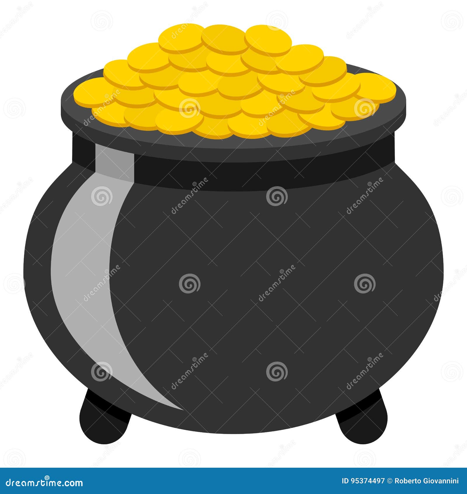 Pot of Gold Flat Icon Isolated on White Stock Vector - Illustration of ...