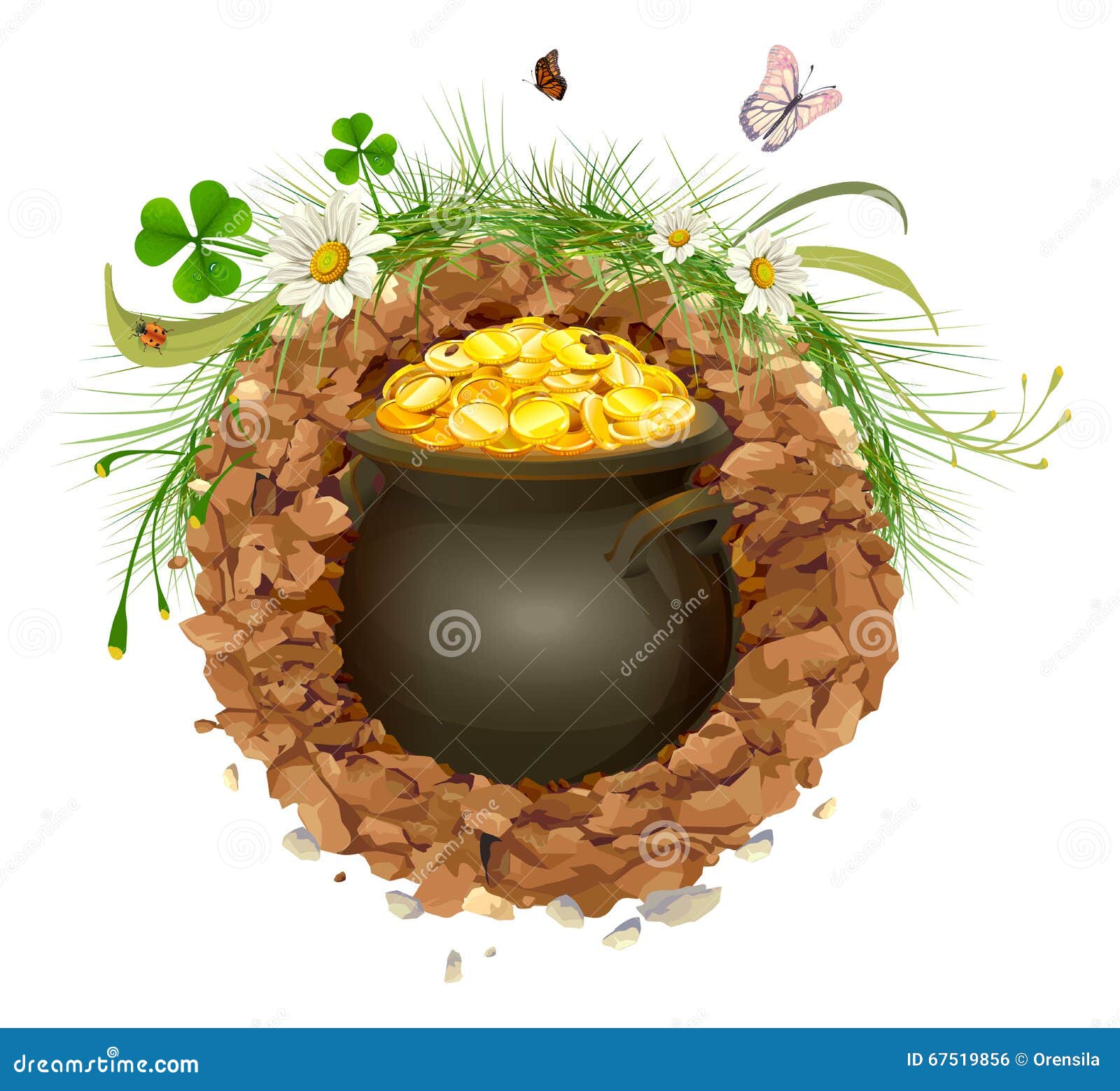 Pot of Gold in Ground. Hidden Treasure Stock Vector - Illustration of ...