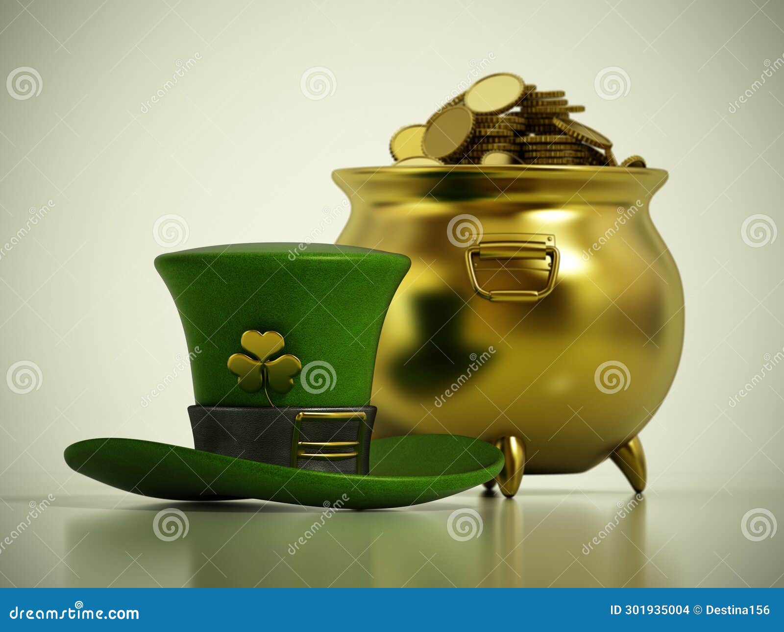 Pot of Gold and Leprechaun S Hat. 3D Illustration Stock Illustration ...