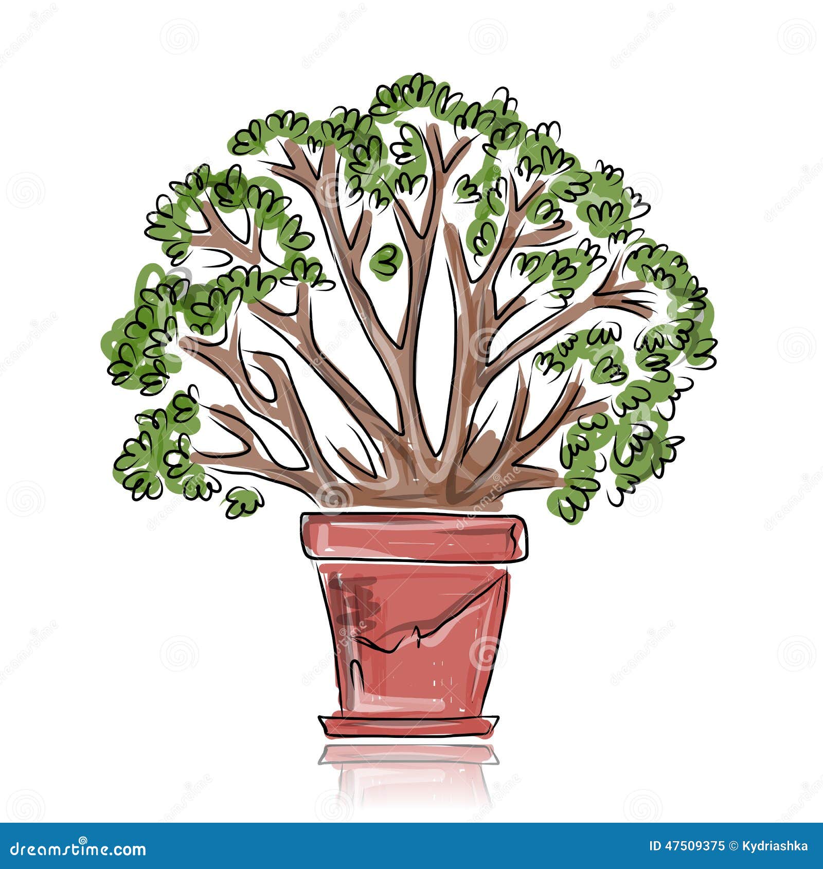 Pot with Green Tree, Sketch for Your Design Stock Vector - Illustration ...
