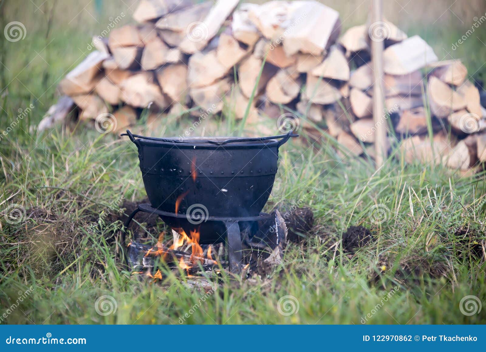 The Pot Hanging Over the Fire Stock Photo - Image of fishing, heat ...