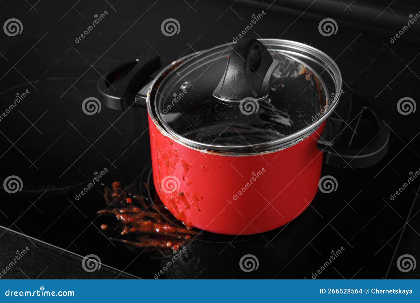 Dirty Pot with Lid on Cooktop in Kitchen Stock Photo - Image of item ...