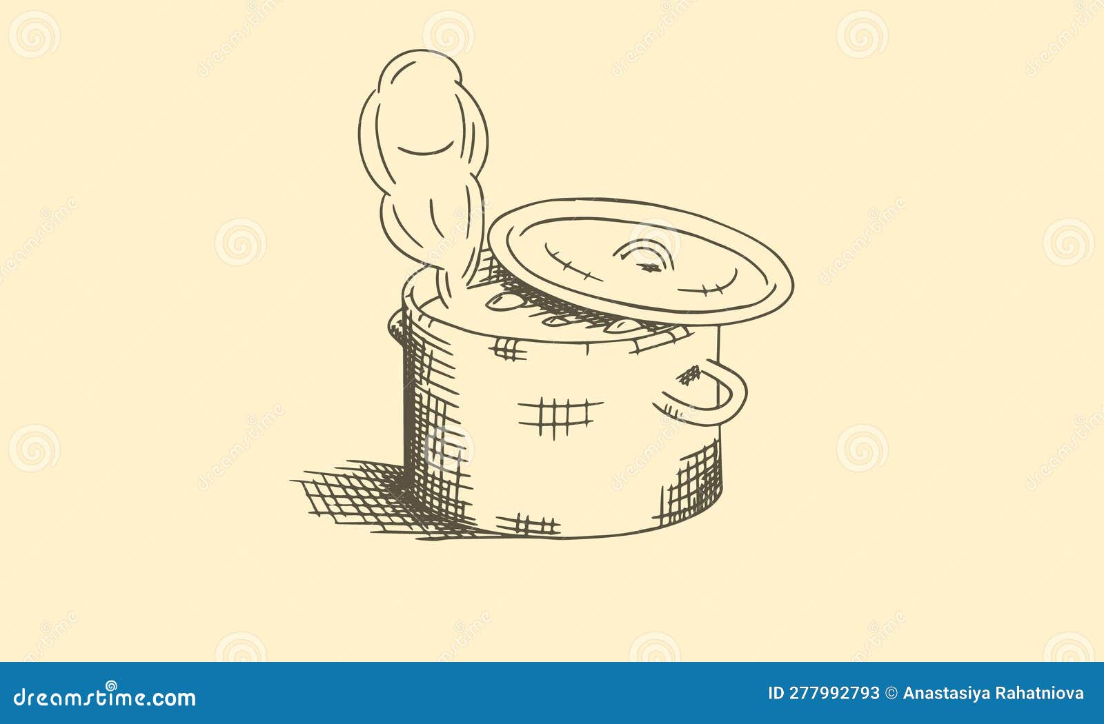 Pot with the Lid Off, Steam Rises from the Pot Hand Drawn Sketch Vector ...