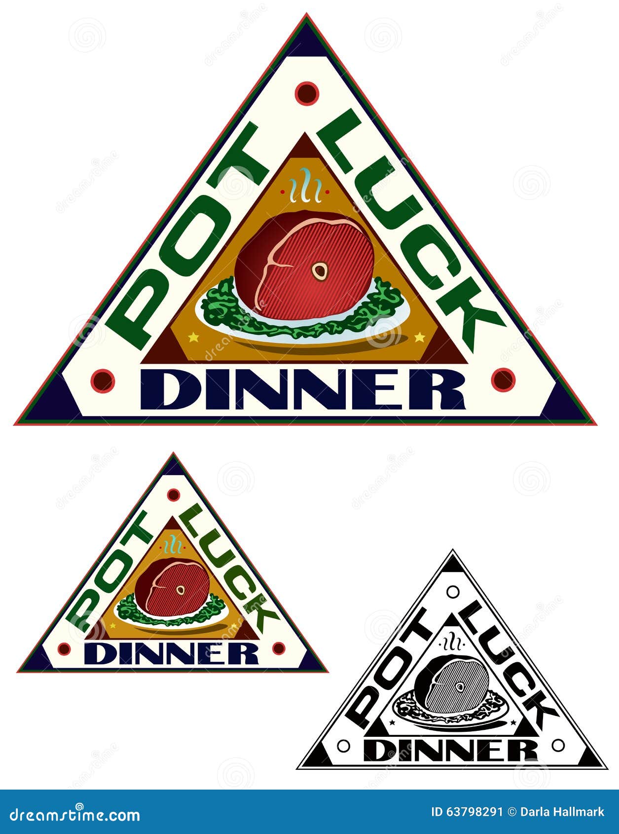 Pot Luck Dinner Emblem stock vector. Illustration of triangular - 63798291