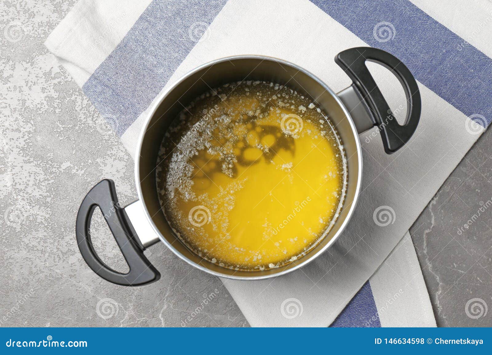 Pot with Melting Butter on Grey Table Stock Photo - Image of liquid ...