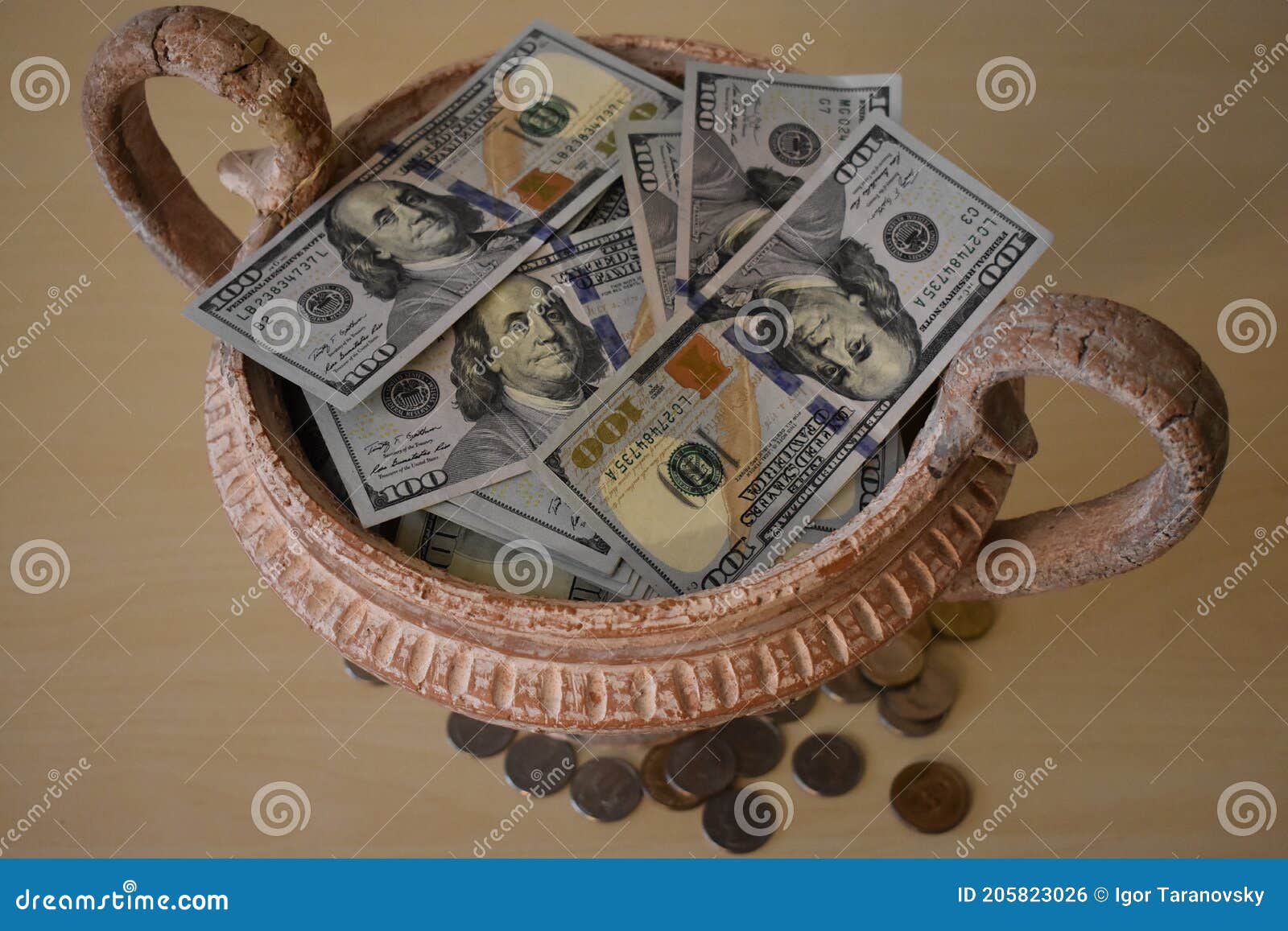 Pot of money stock photo. Image of money, bucks, banknotes - 205823026
