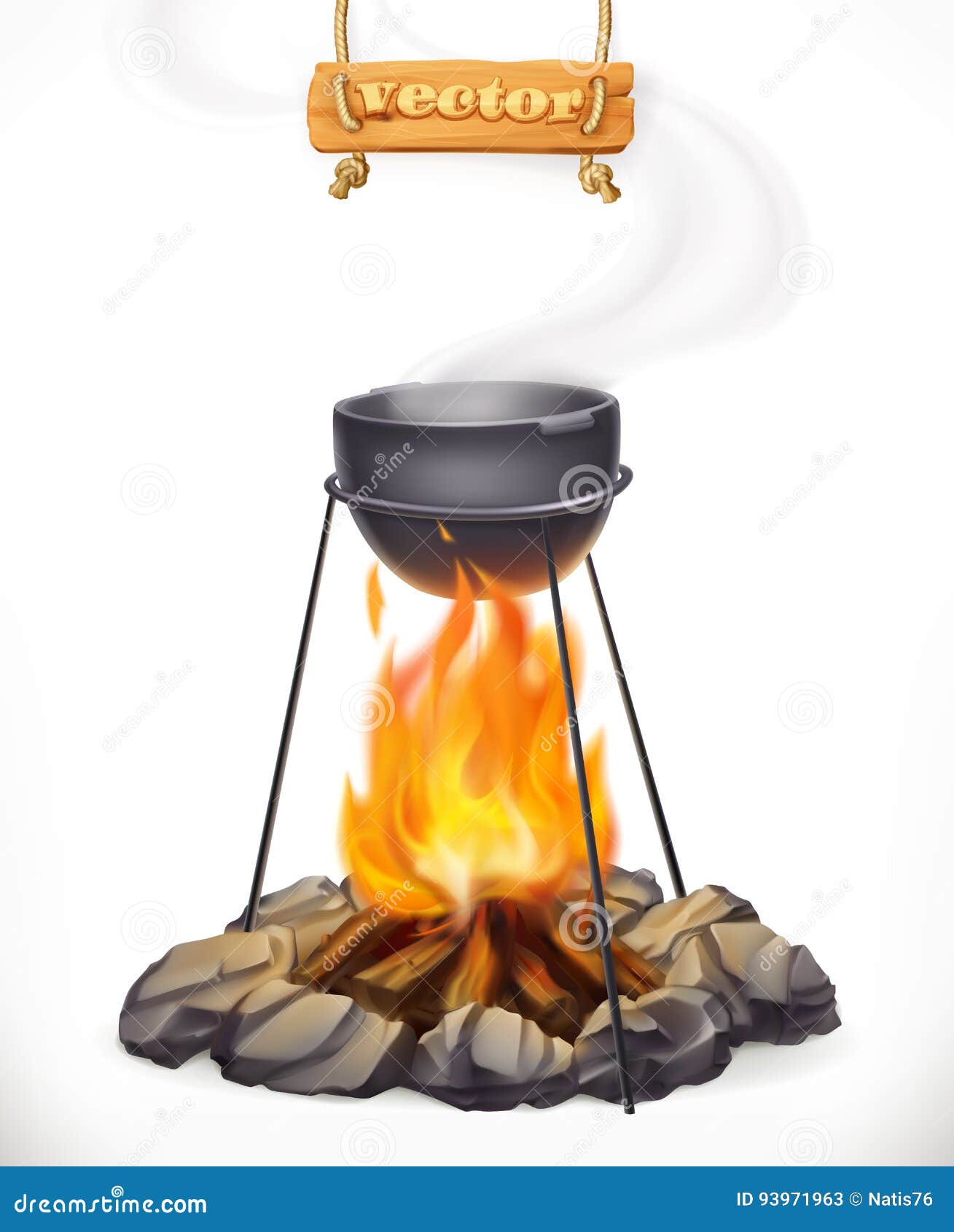 Pot Over the Campfire. 3d Vector Icon Stock Vector - Illustration of ...