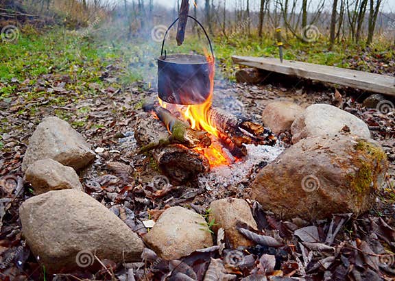 Pot over the fire stock image. Image of fire, panoramic - 49821911