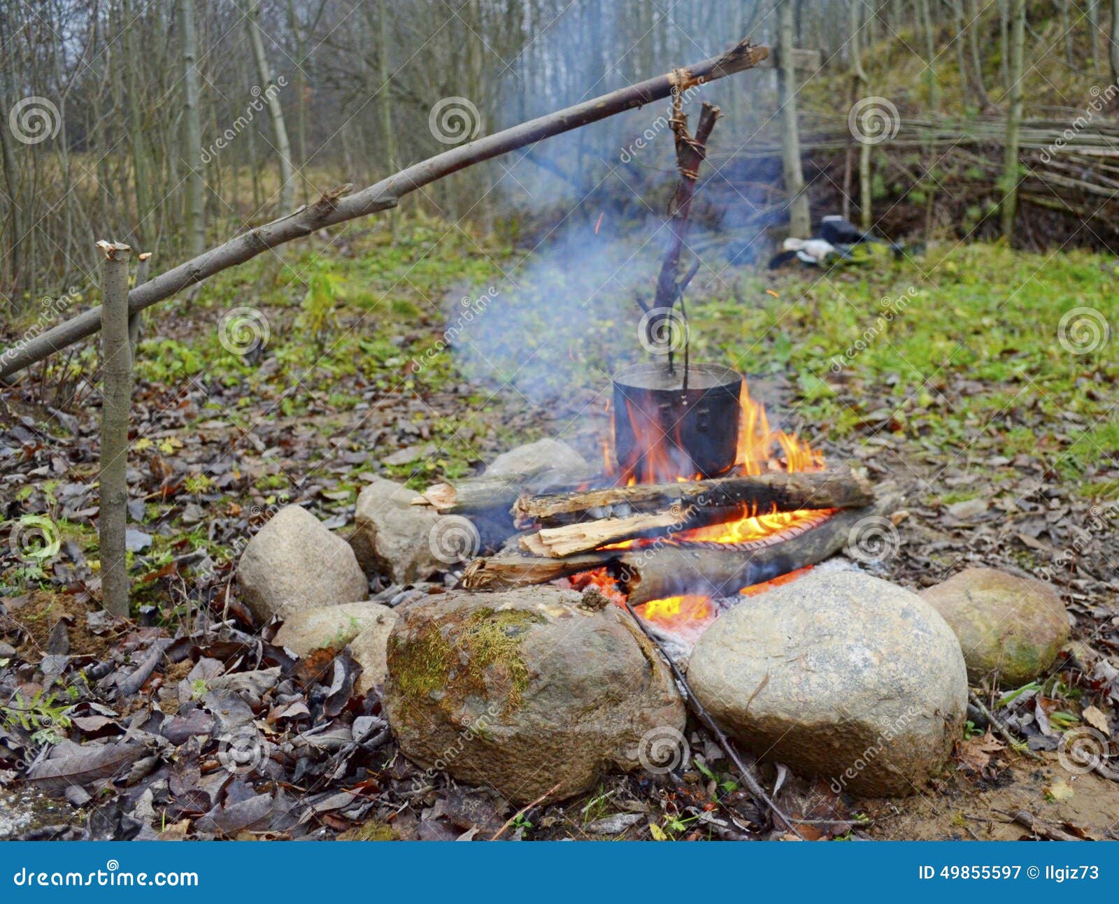 Pot over the fire stock image. Image of orange, wilderness - 49855597