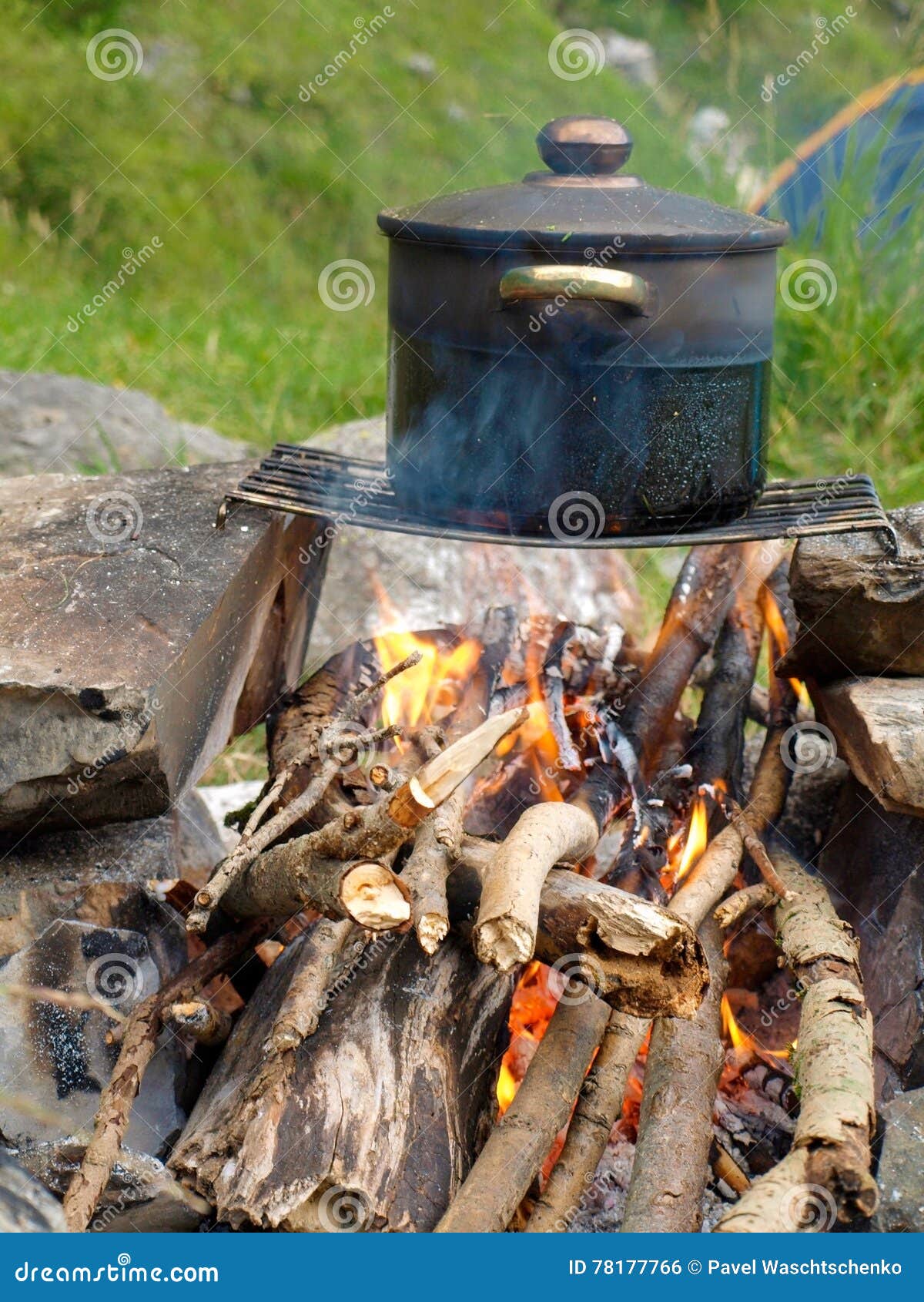 Pot Over Fire on the Nature Stock Photo - Image of halloween, meal ...