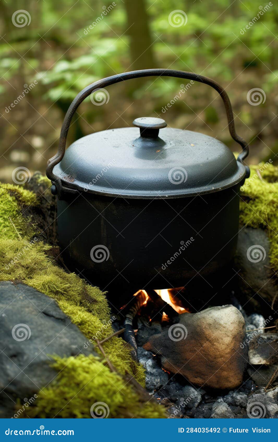 Pot Over Fire in the Woods, Created Using Generative Ai Technology ...