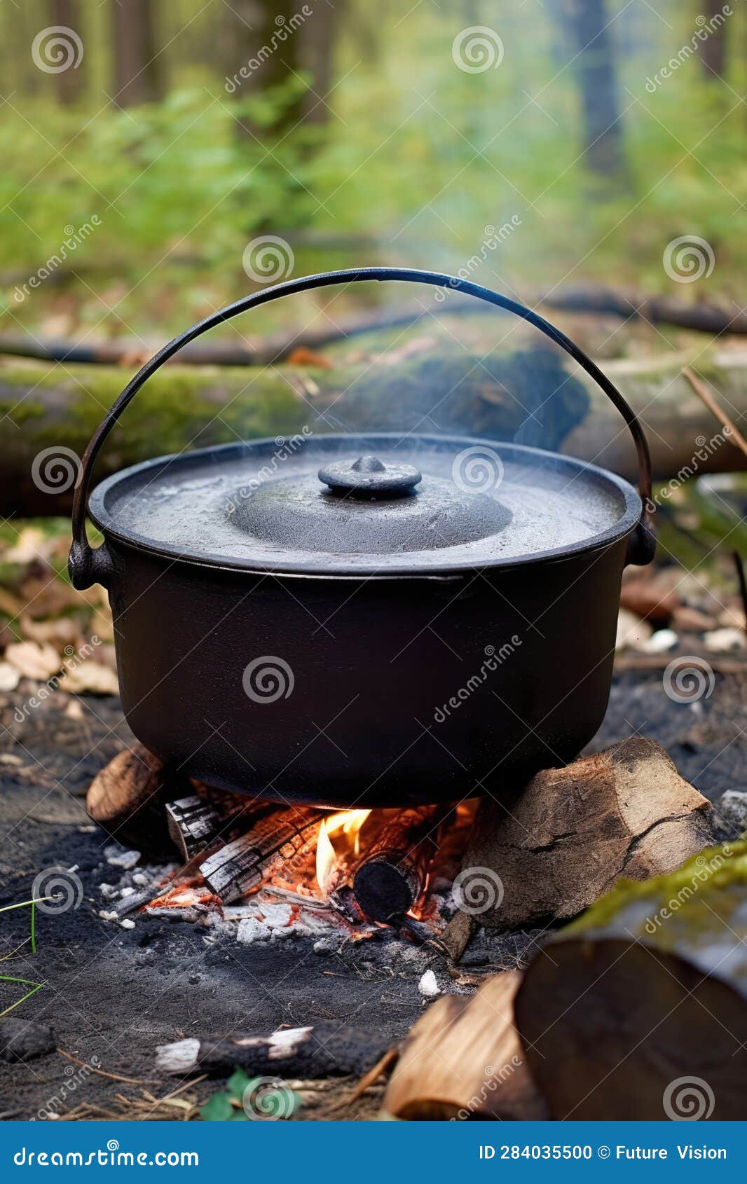 Pot Over Fire in the Woods, Created Using Generative Ai Technology ...