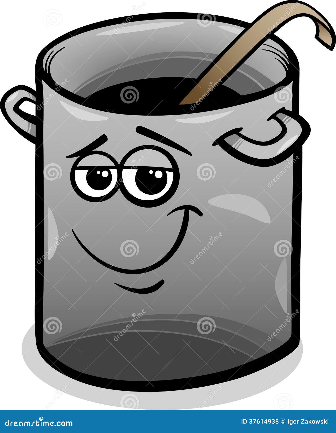 Pot or Pan with Ladle Cartoon Stock Vector - Illustration of metal ...