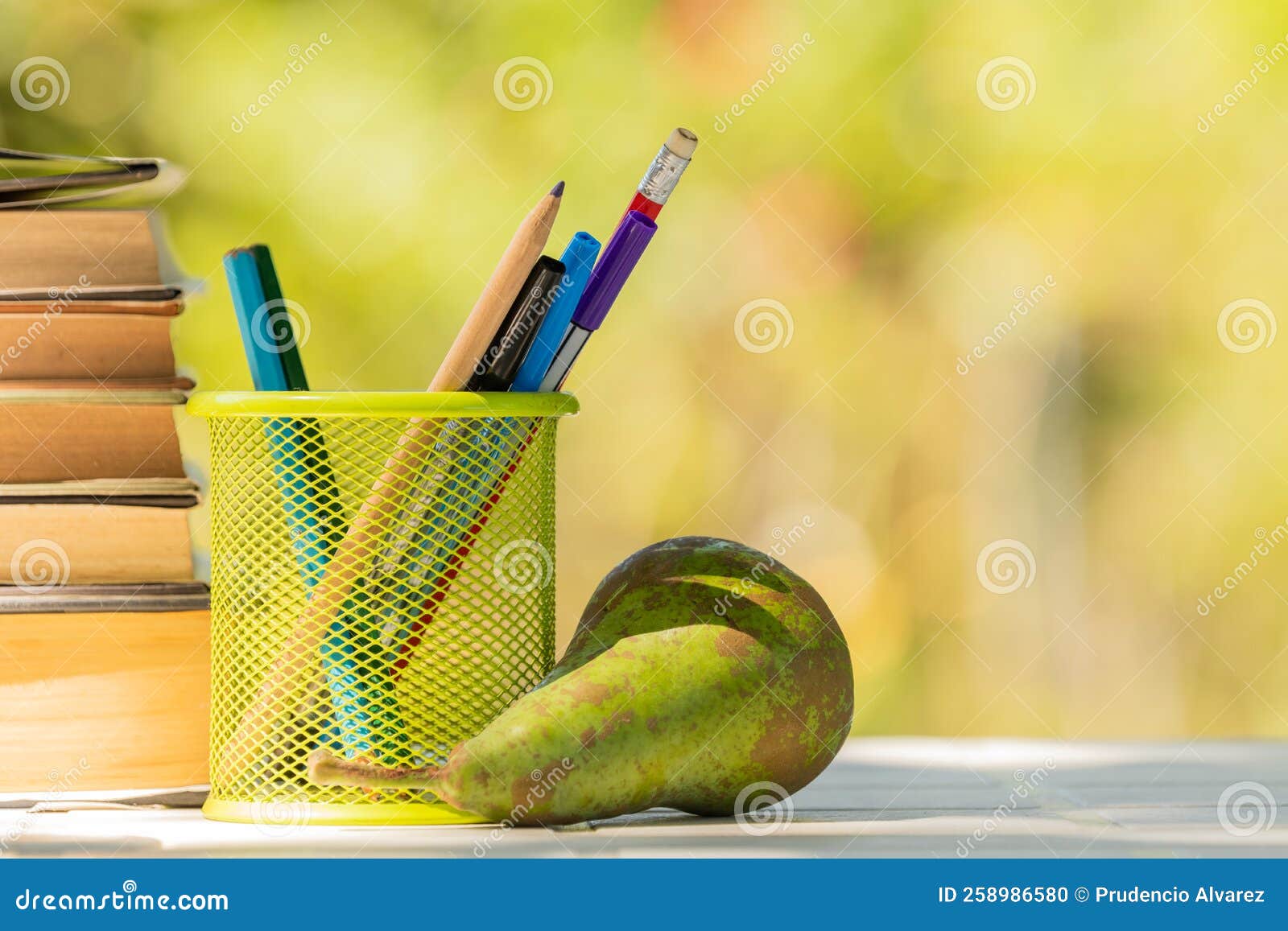 Pot with Pencils on Desk Outdoors Stock Photo - Image of study, author ...