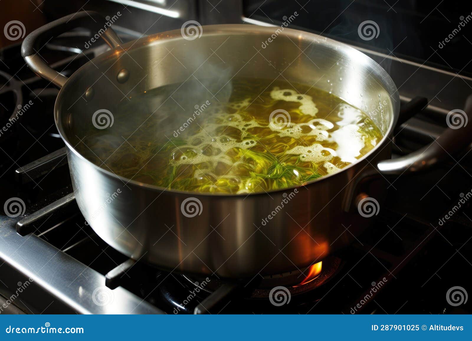 A Pot of Soup Boiling and Bubbling on a Gas Stove Stock Image - Image ...