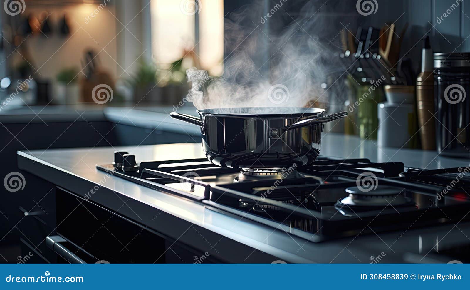 Pot on the Stove in the Kitchen Stock Image - Image of stove, cuisine ...