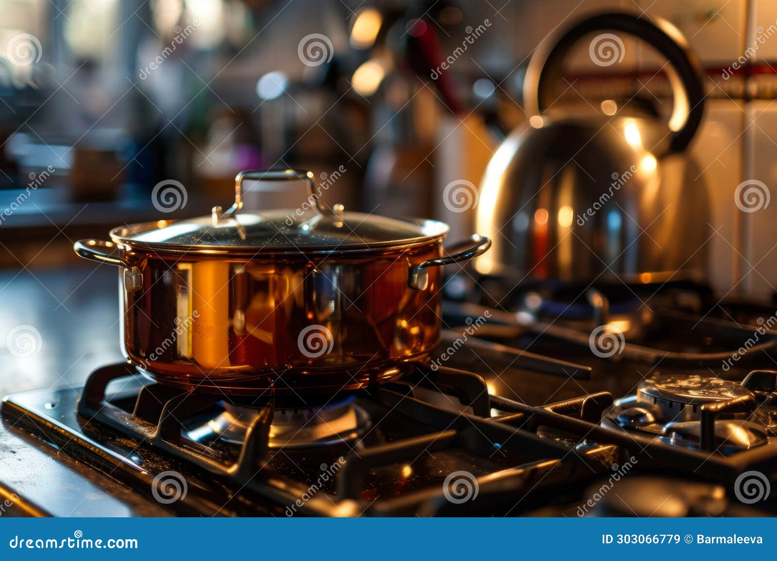 Pot on the Stove. Stainless Pan on the Hob Stock Image - Image of fire ...