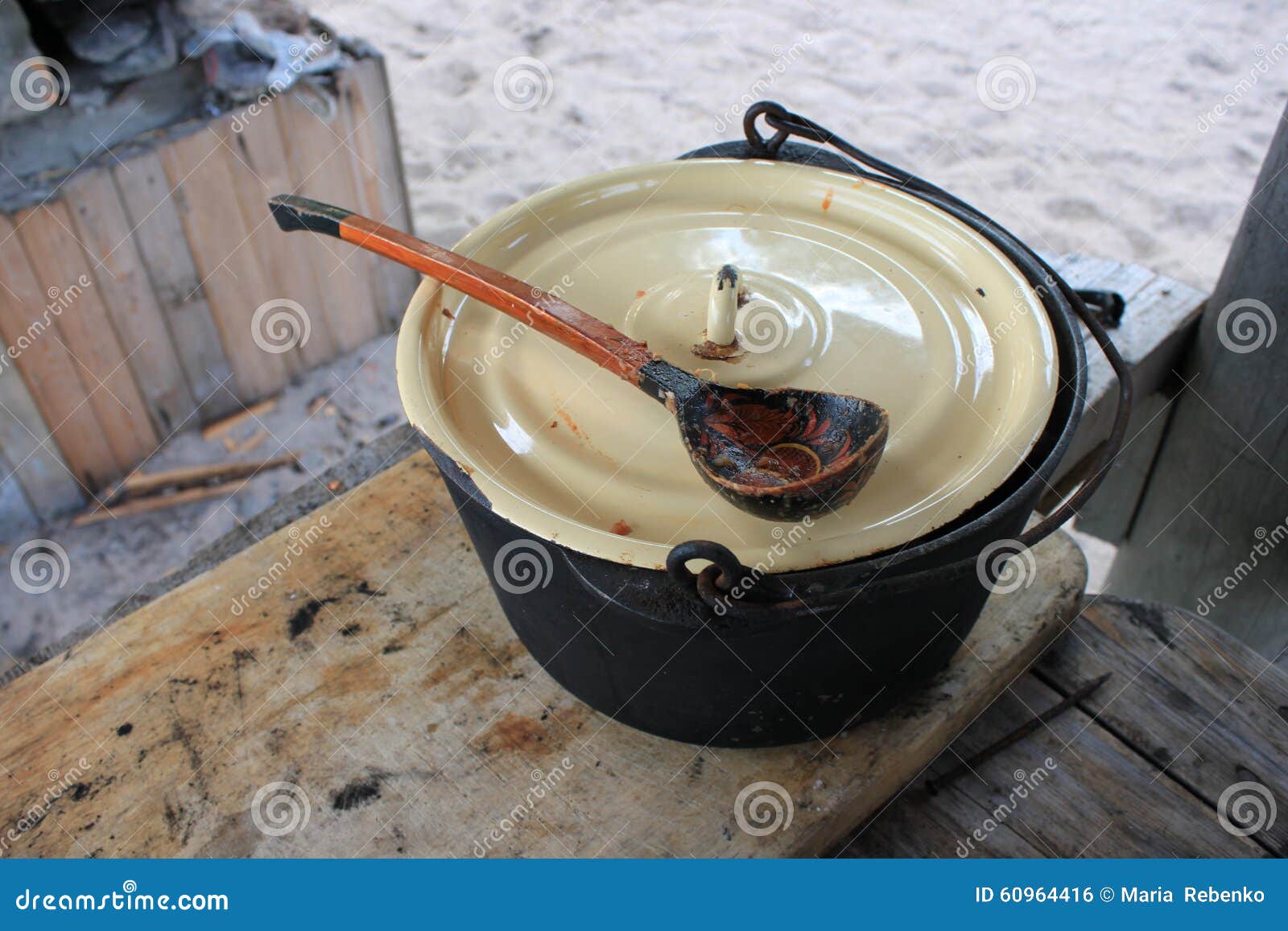 Pot on the table with food stock photo. Image of porridge - 60964416