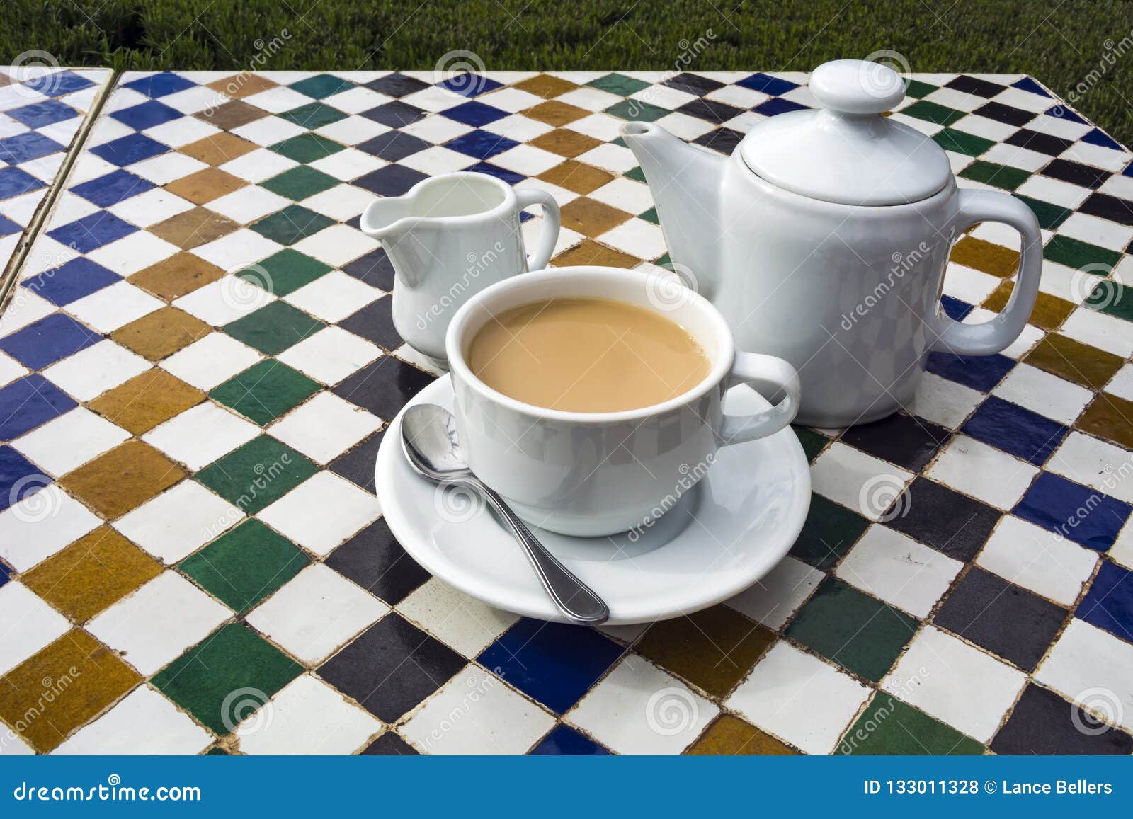 Pot of Tea on Ceramic Tiled Table in Moroccan Cafe Stock Photo - Image ...