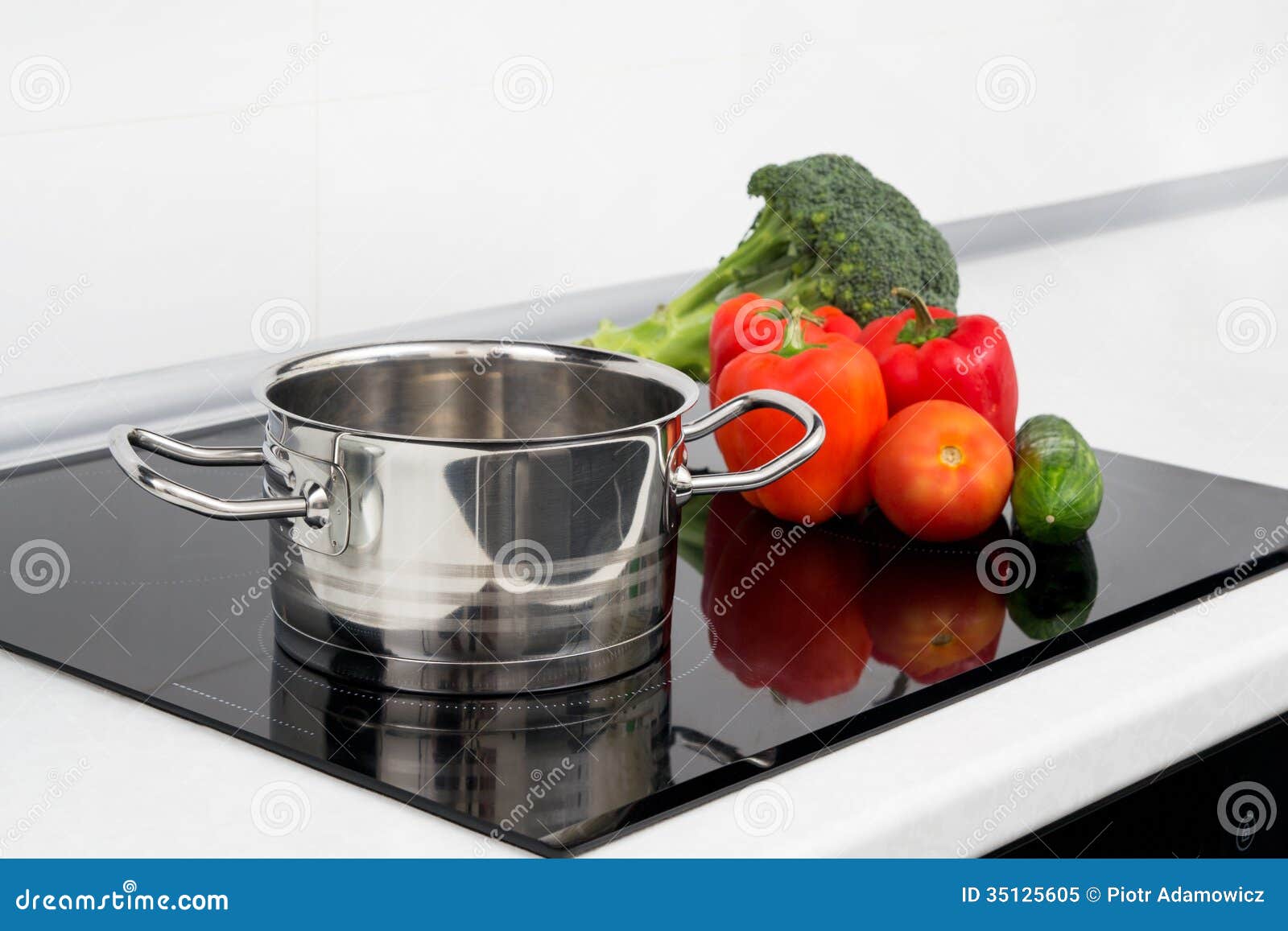 Pot and Vegetables in Modern Kitchen Stock Image - Image of light ...