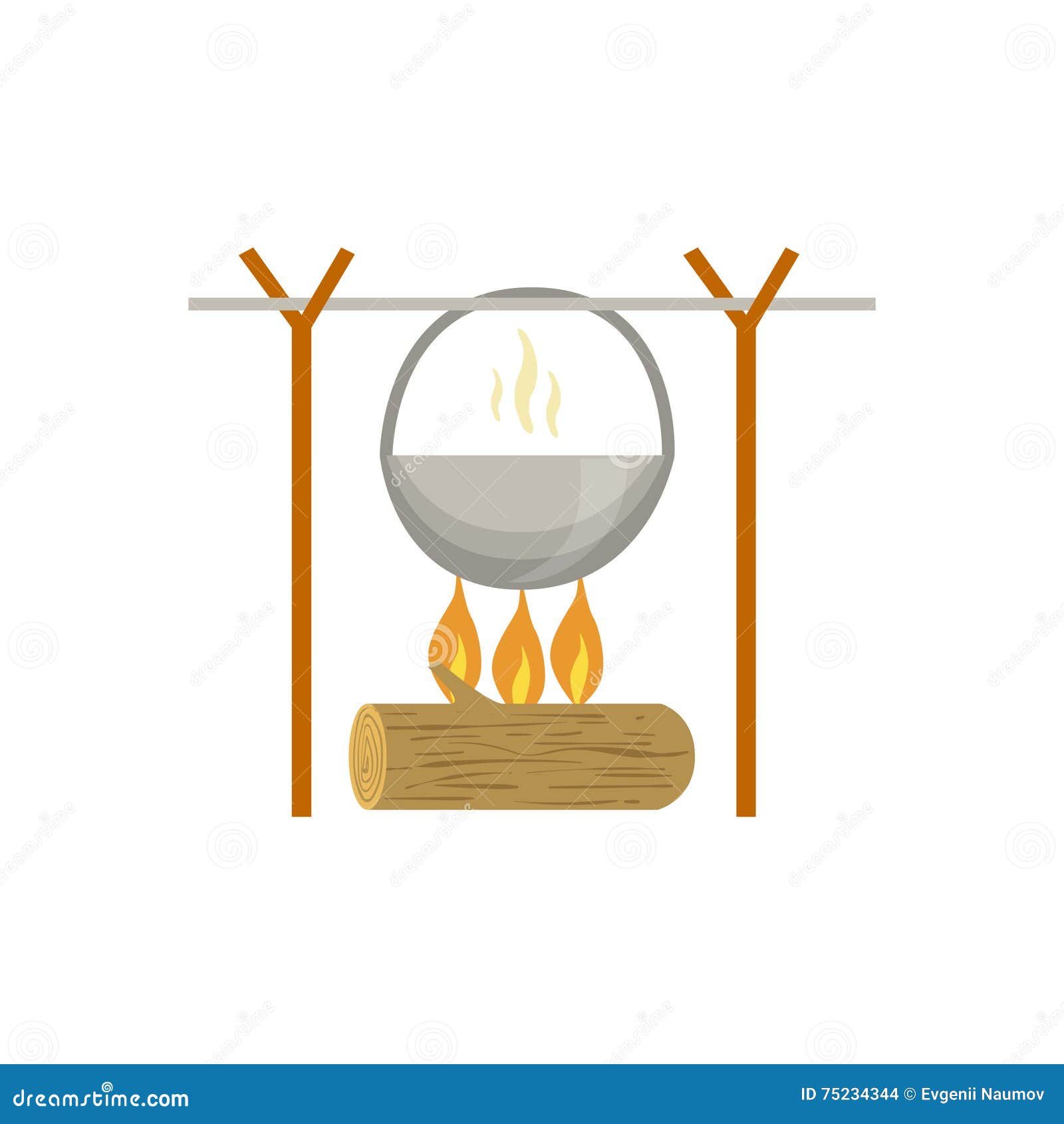 Pot Warming Up on Camp Fire Stock Vector - Illustration of cartoon ...