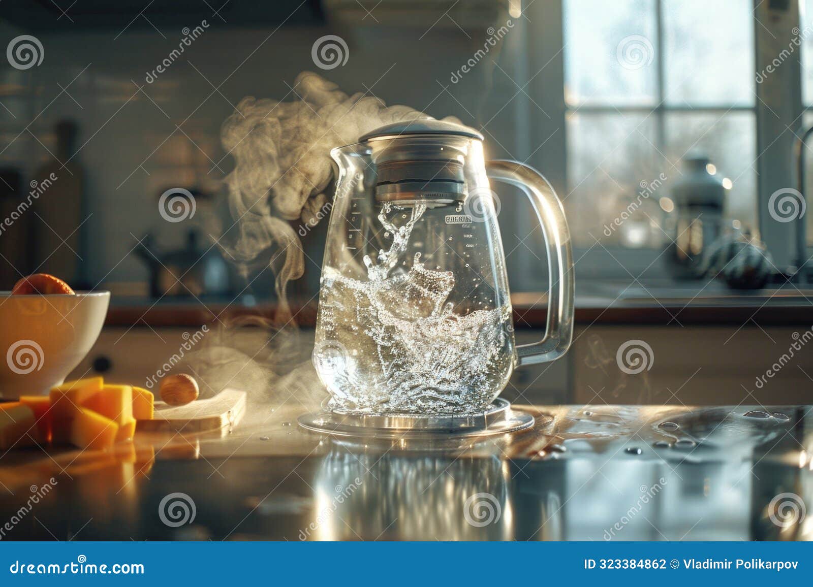 A Pot of Water is Boiling on a Kitchen Counter, Ready for Use Stock ...