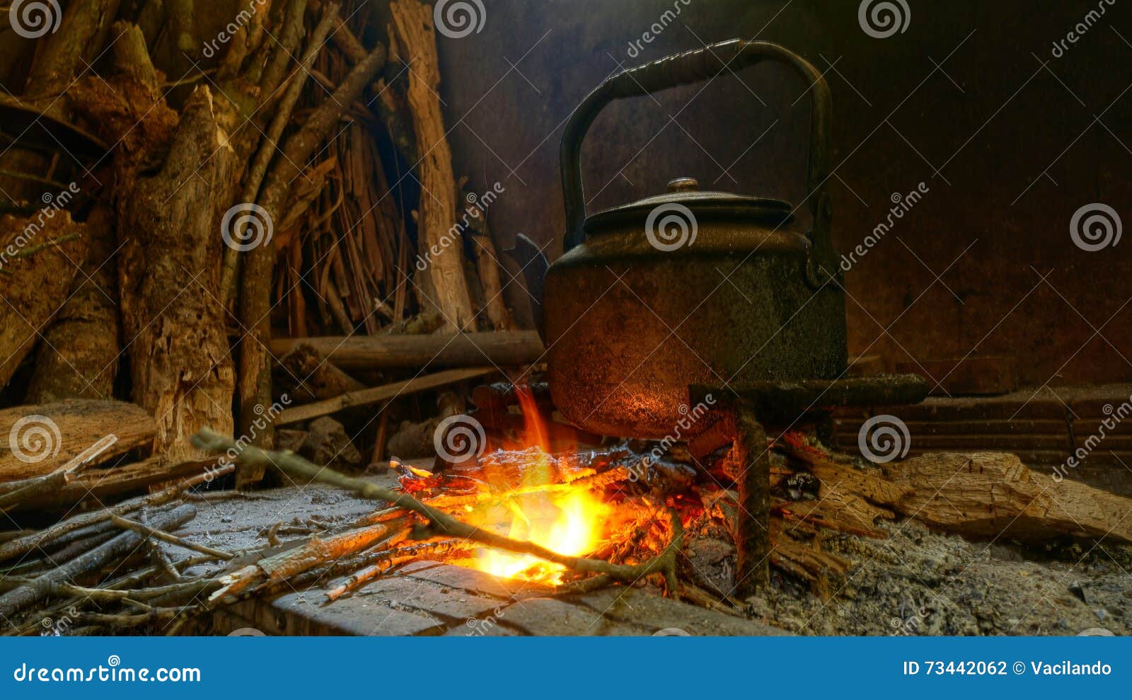 Pot of Water on Burning Fire. Stock Photo - Image of indoor, fire: 73442062