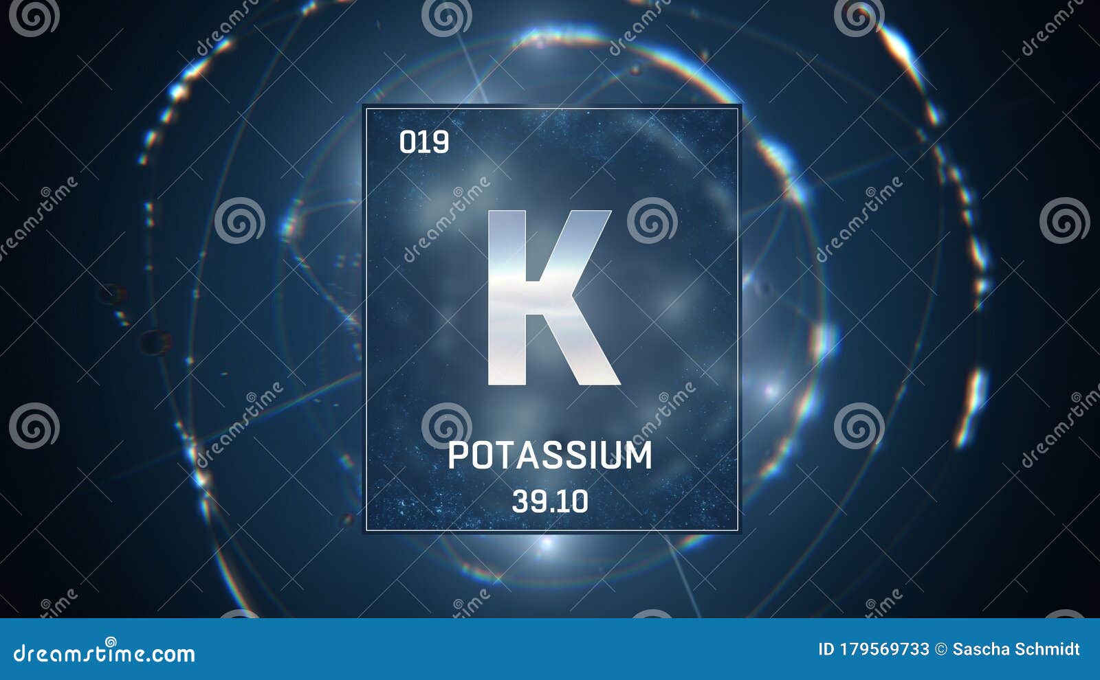 Potassium As Element 19 of the Periodic Table 3D Illustration on Blue ...