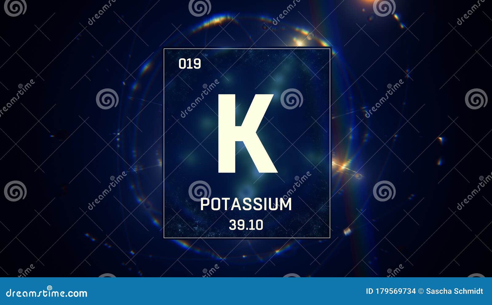 Potassium As Element 19 of the Periodic Table 3D Illustration on Blue ...