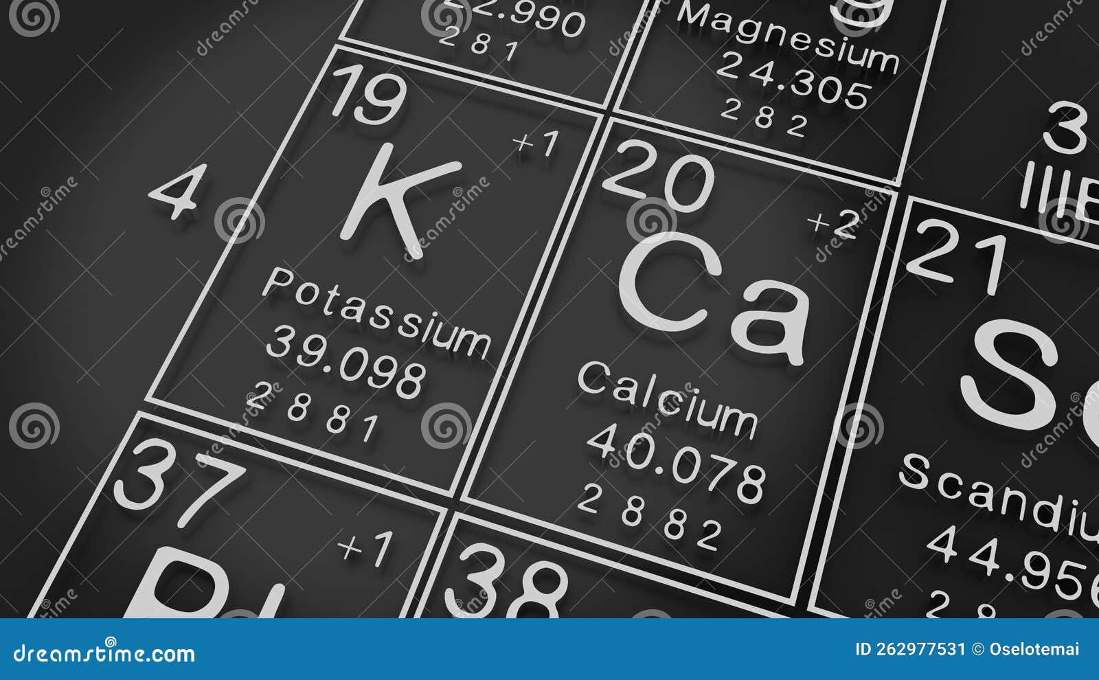 Potassium, Calcium on the Periodic Table of the Elements on Black ...