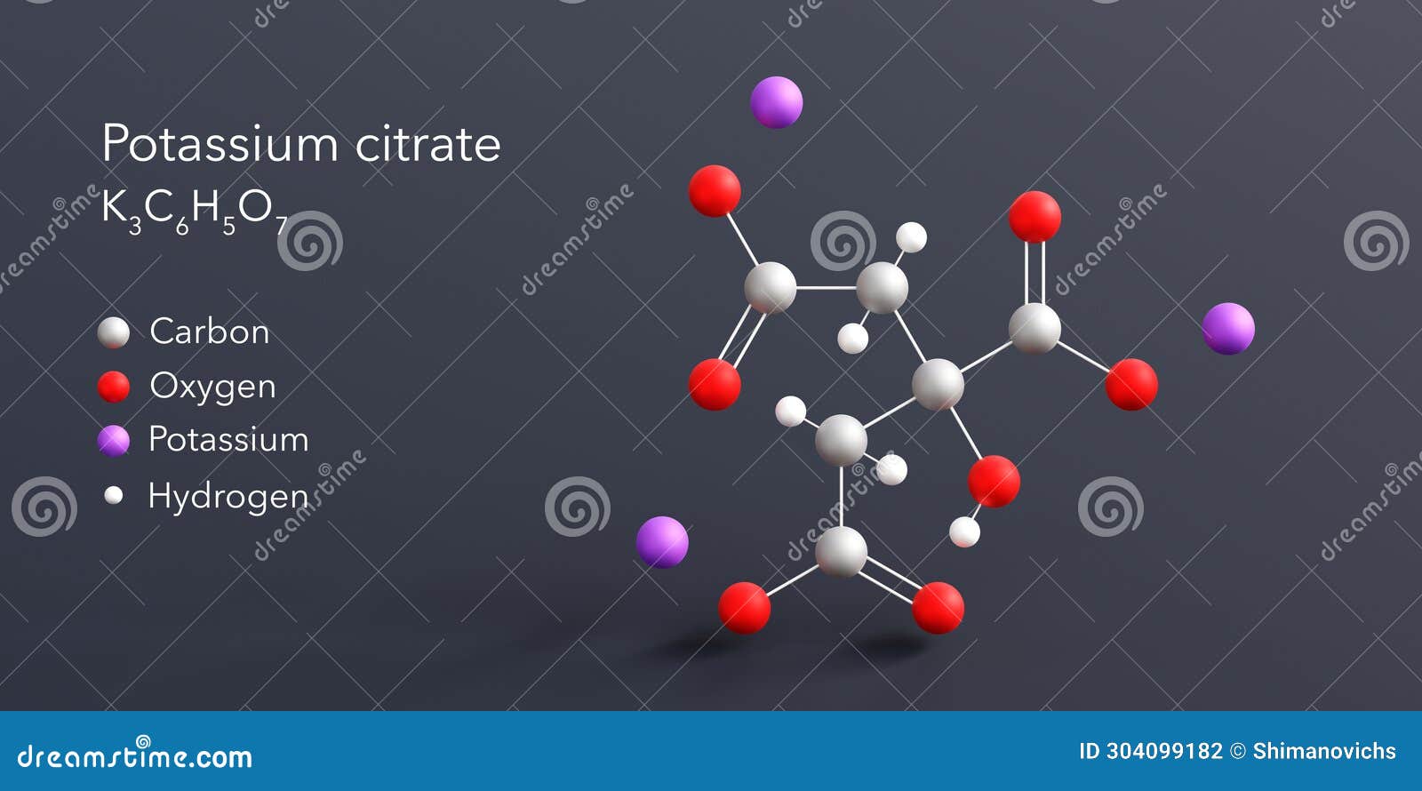 Potassium Citrate Molecule Structural Chemical Formula Ball And Stick Model Isolated Image