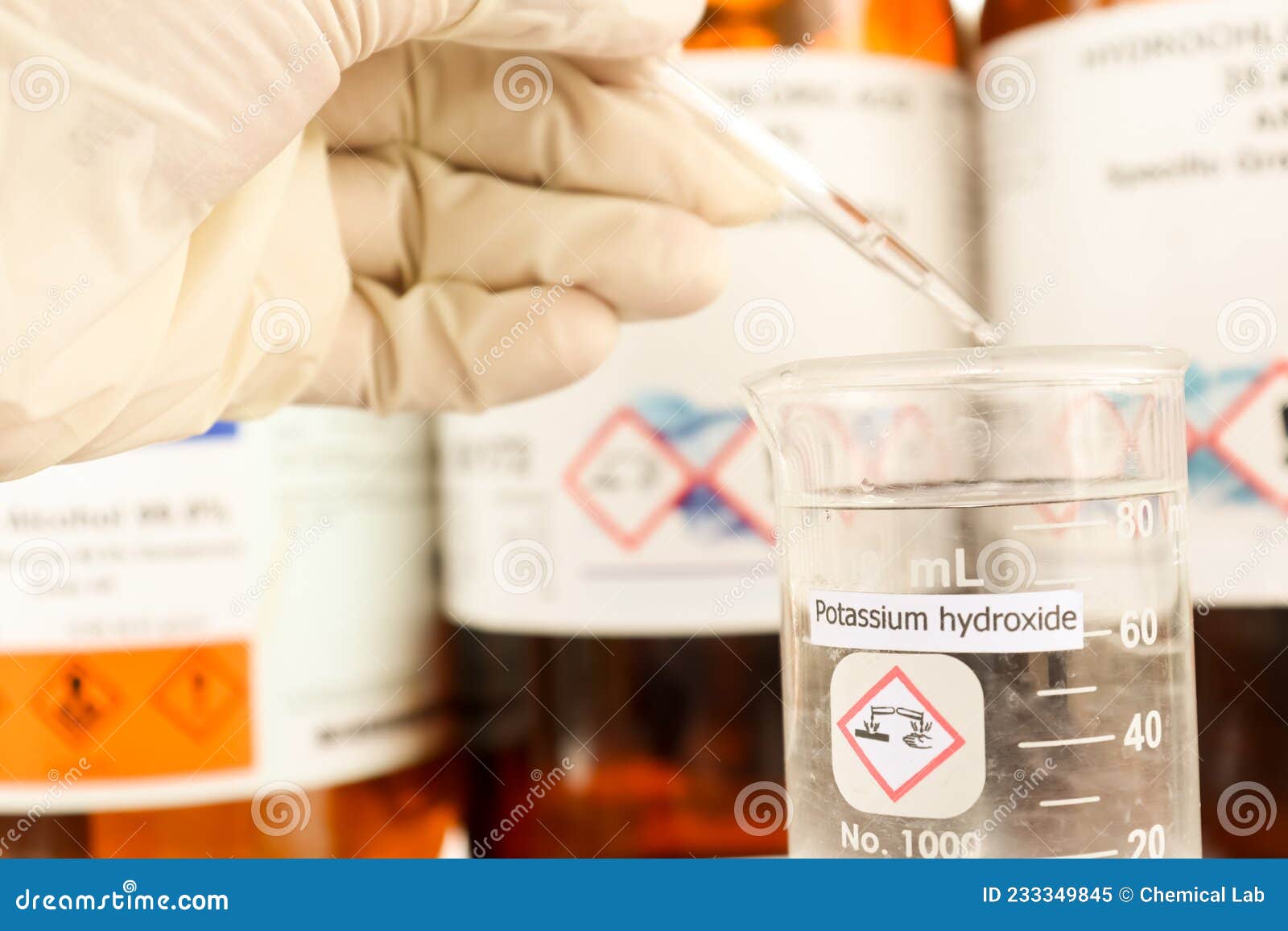 Potassium Hydroxide Liquid in Glass, Chemical in the Laboratory Stock ...
