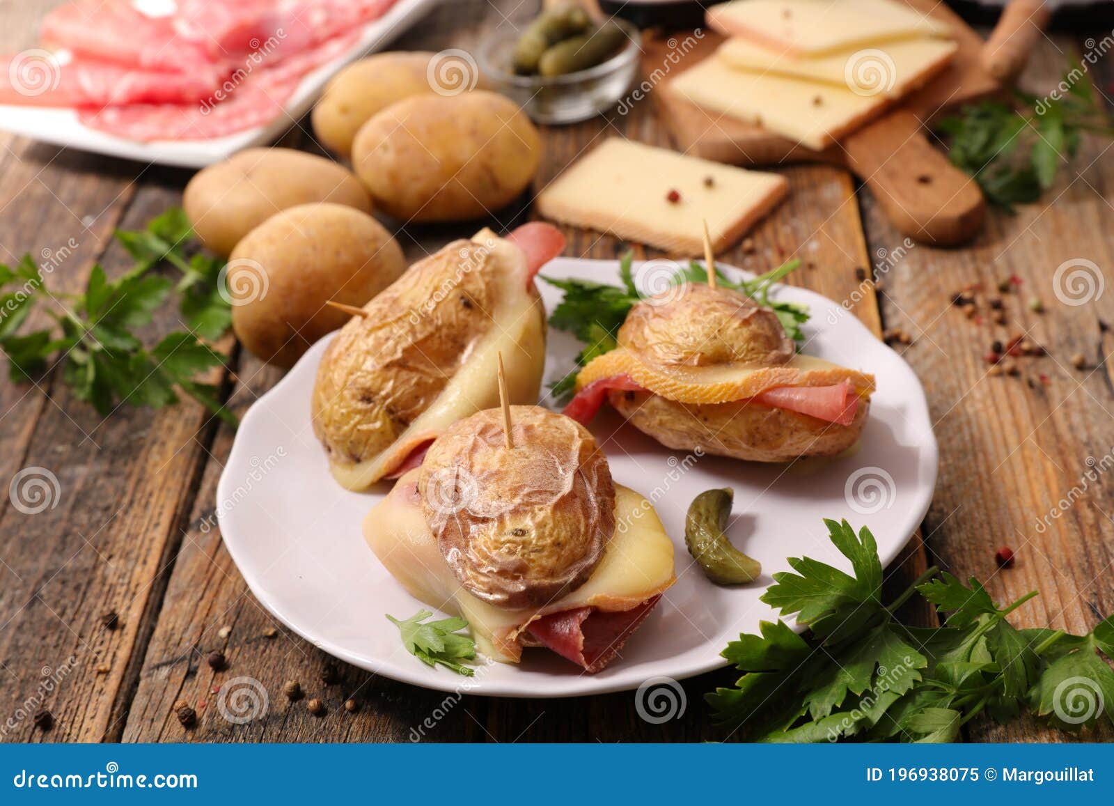 Potato with Bacon and Raclette Cheese Stock Image - Image of food ...