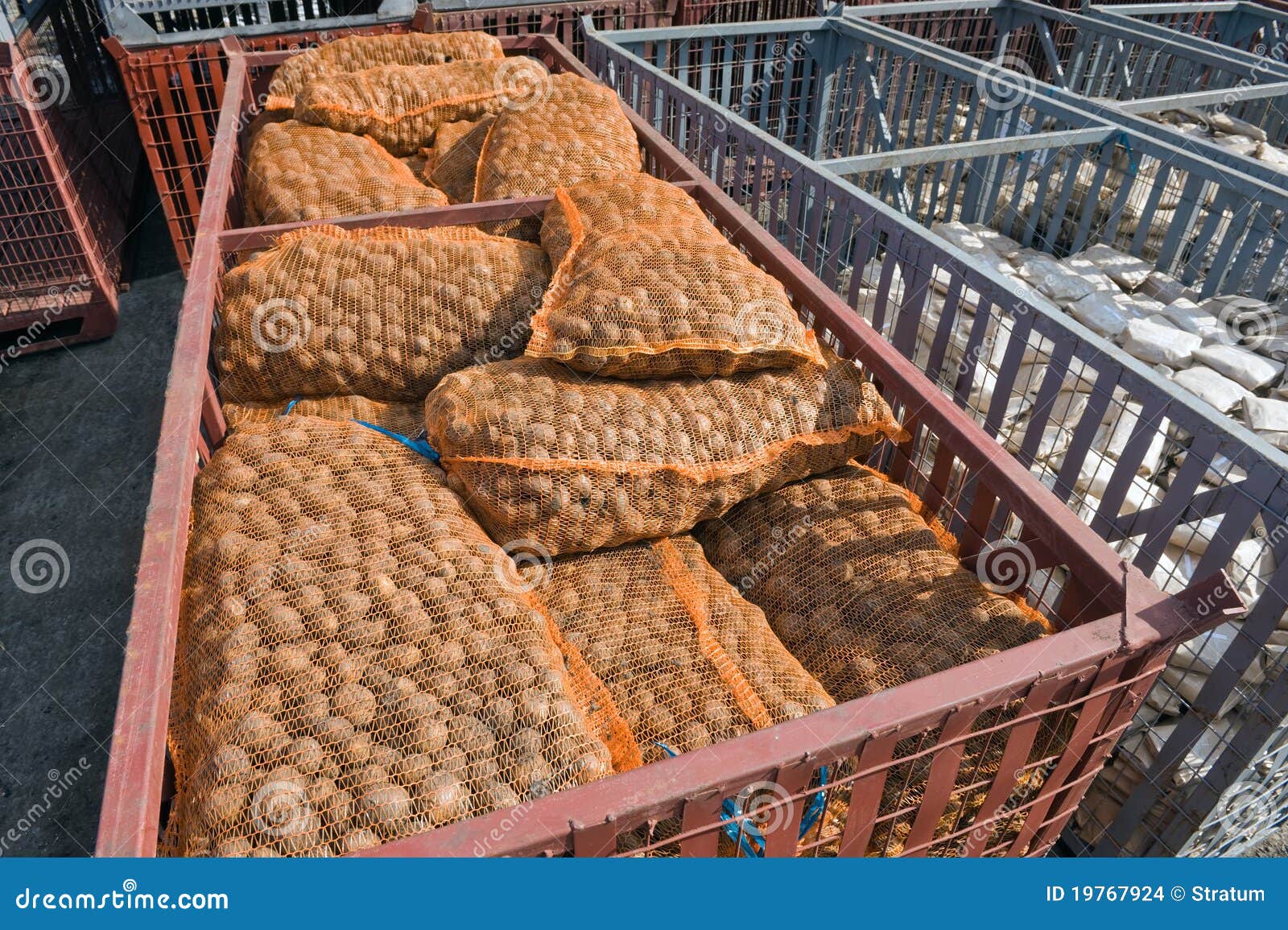 Potato Bags in the Containers Stock Photo - Image of farm, containers ...
