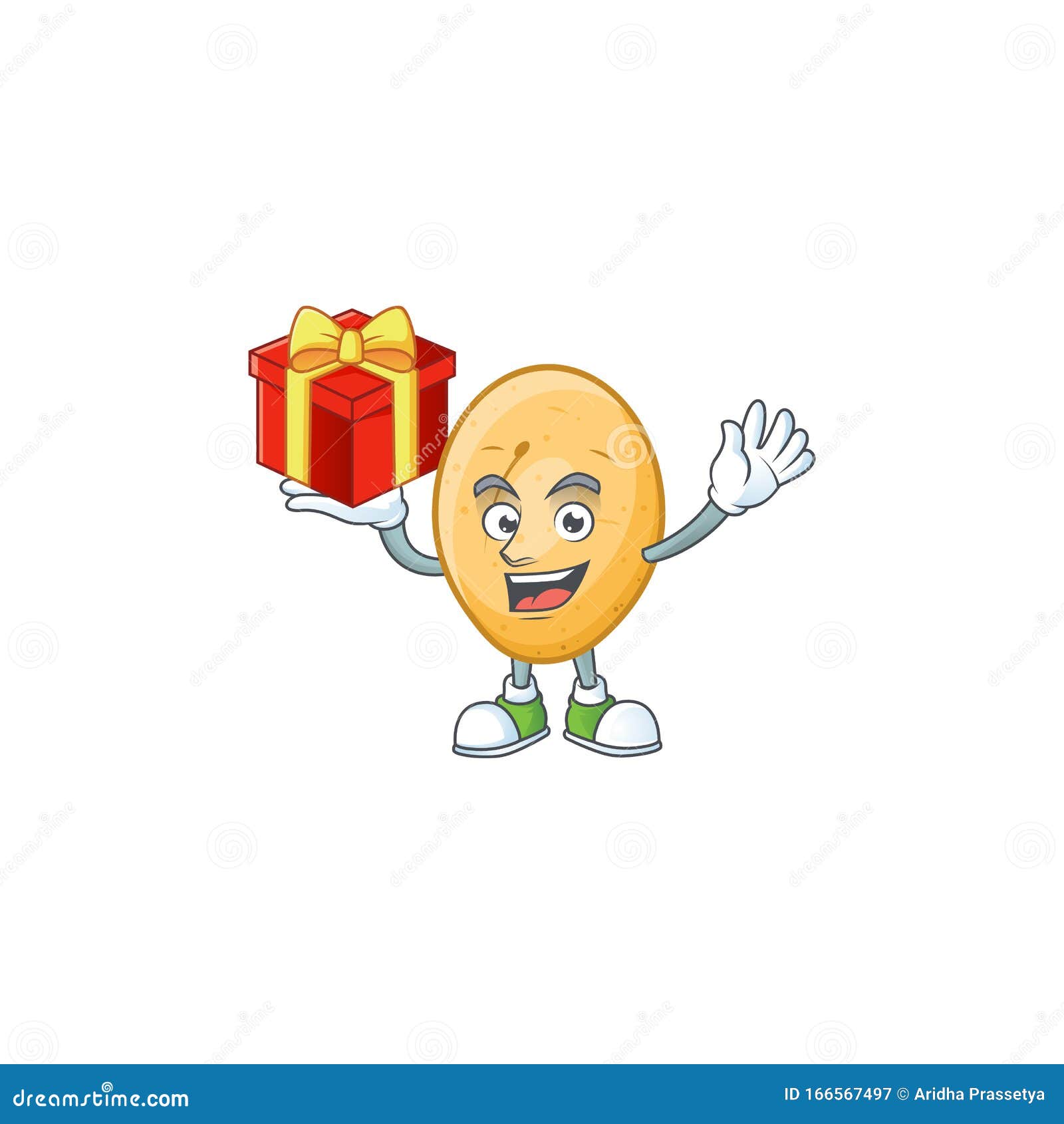 Potato Cartoon Character with a Box of Gift Stock Vector - Illustration ...