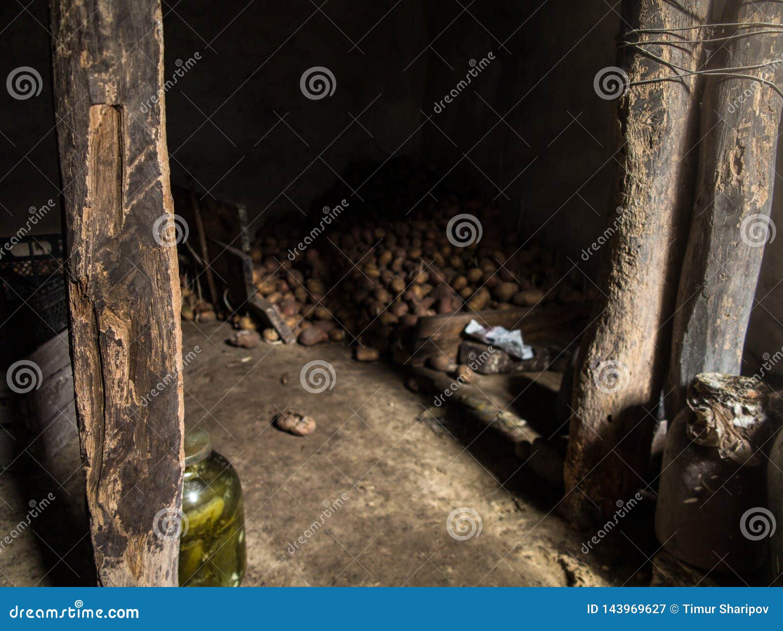 Potato cellar lit by sun stock image. Image of nature - 143969627