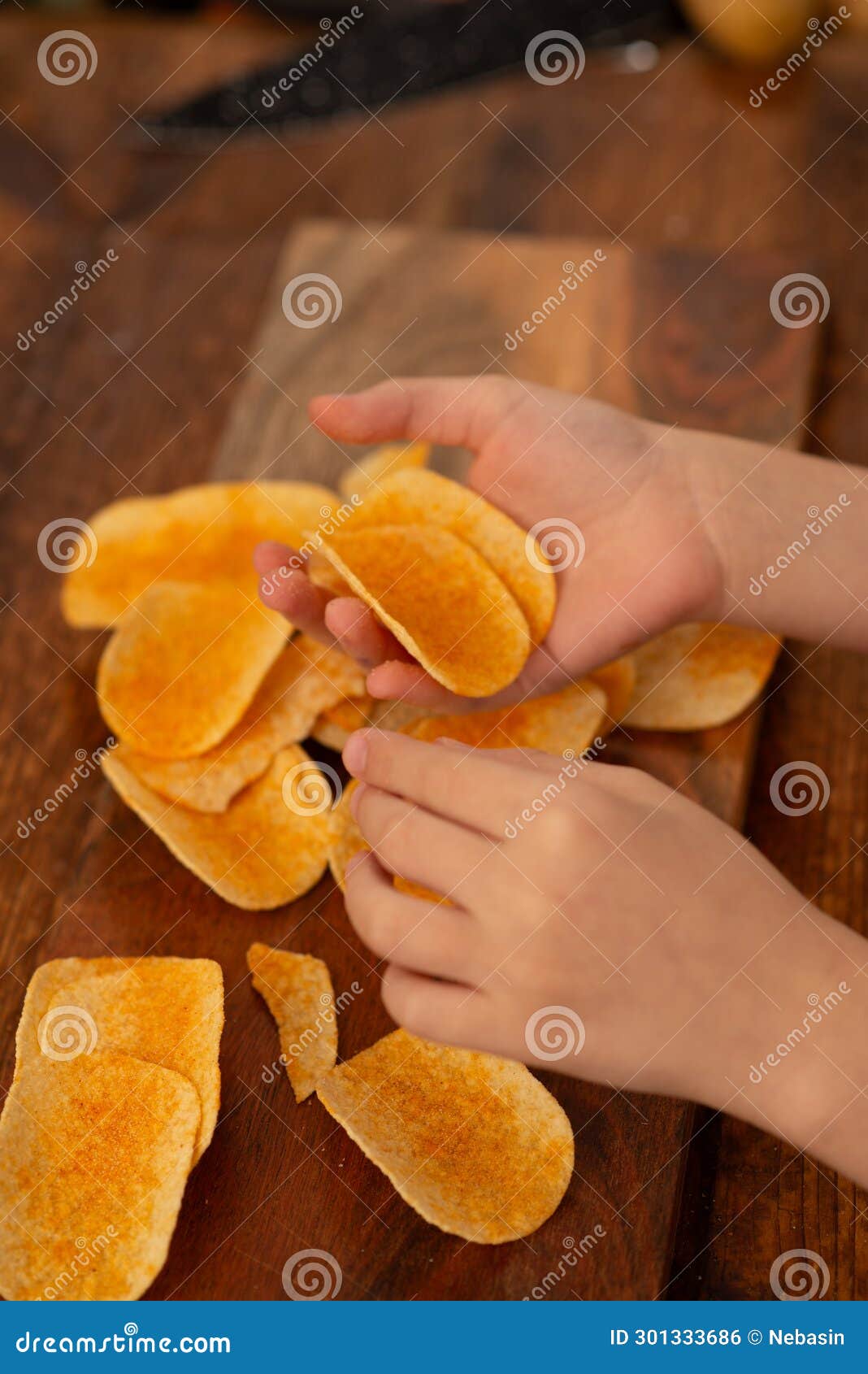 Potato Chip Adventure: Creative Snack Time with a Child S Touch. Stock ...