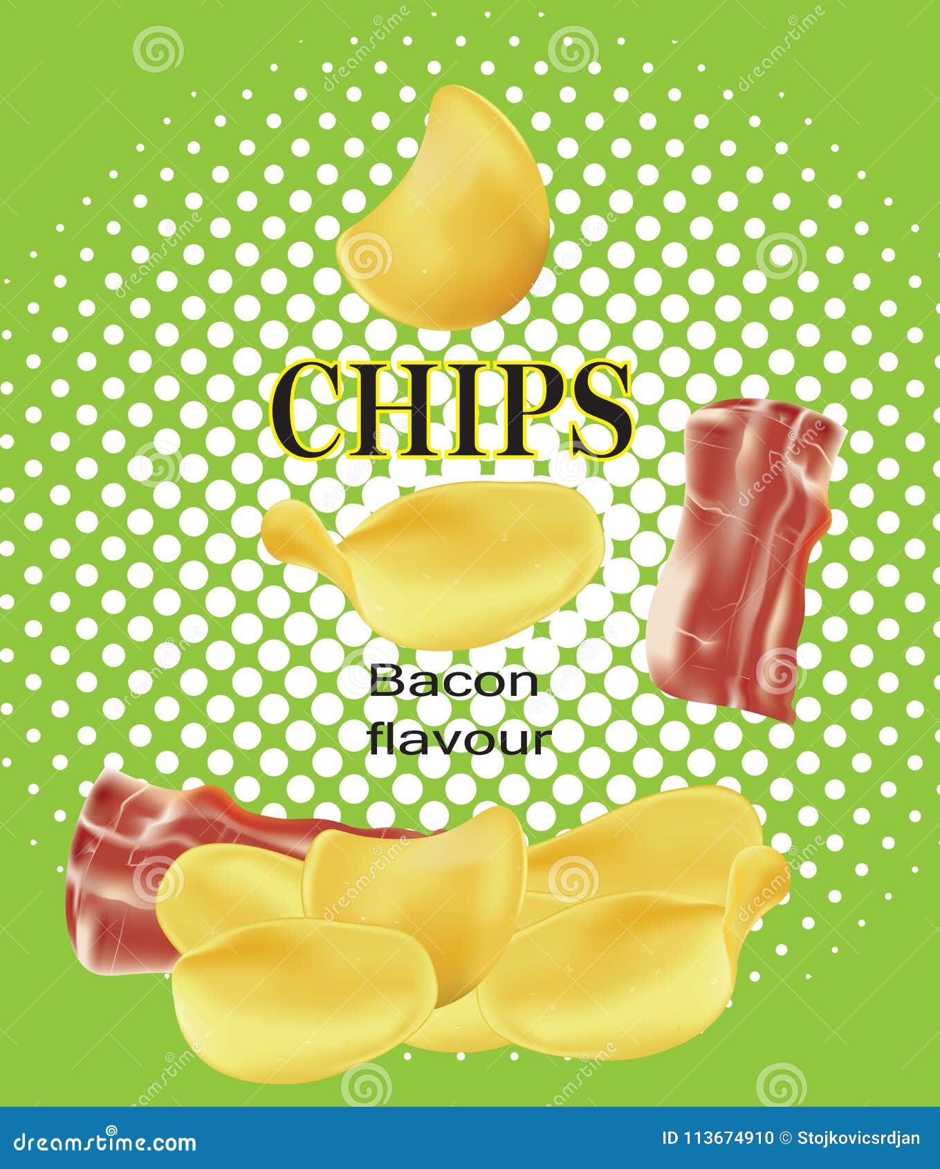 Potato chips with bacon stock vector. Illustration of flavour - 113674910