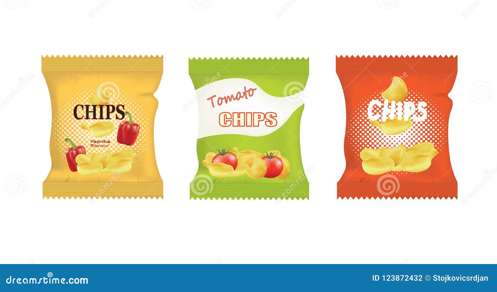 Potato chips bags design stock vector. Illustration of flavour - 123872432