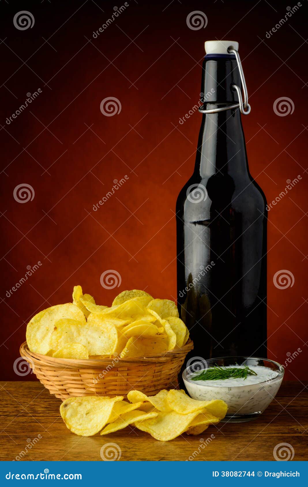 Potato chips and beer stock photo. Image of food, bottle - 38082744