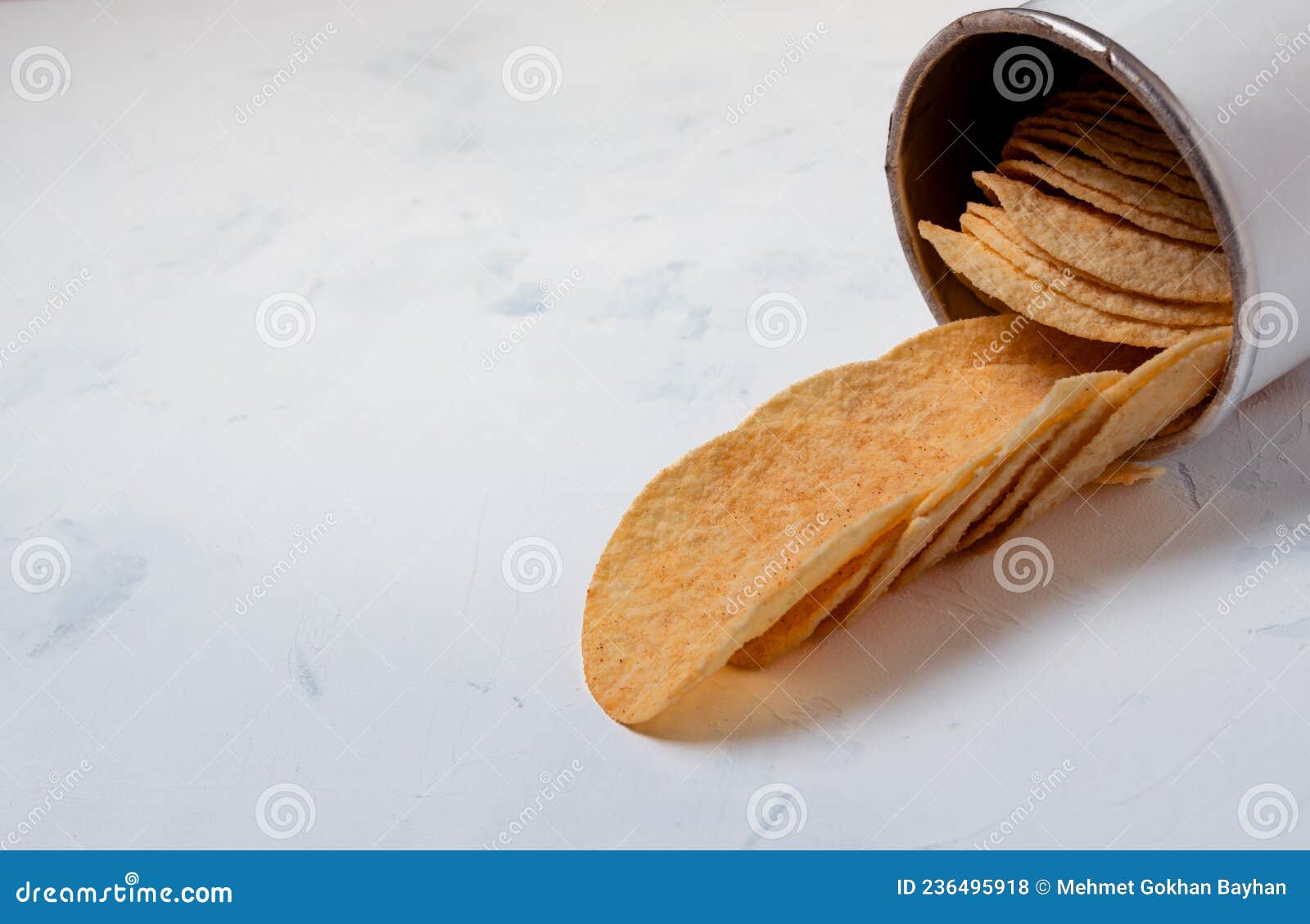 Potato Chips in a Cardboard Container, Close-up. Copy Space for Text ...