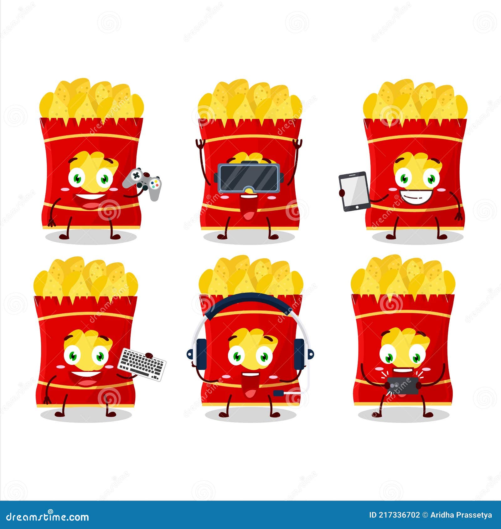 Potato Chips Cartoon Character are Playing Games with Various Cute ... Potato Chips Cartoon Character are Playing Games with Various Cute ...