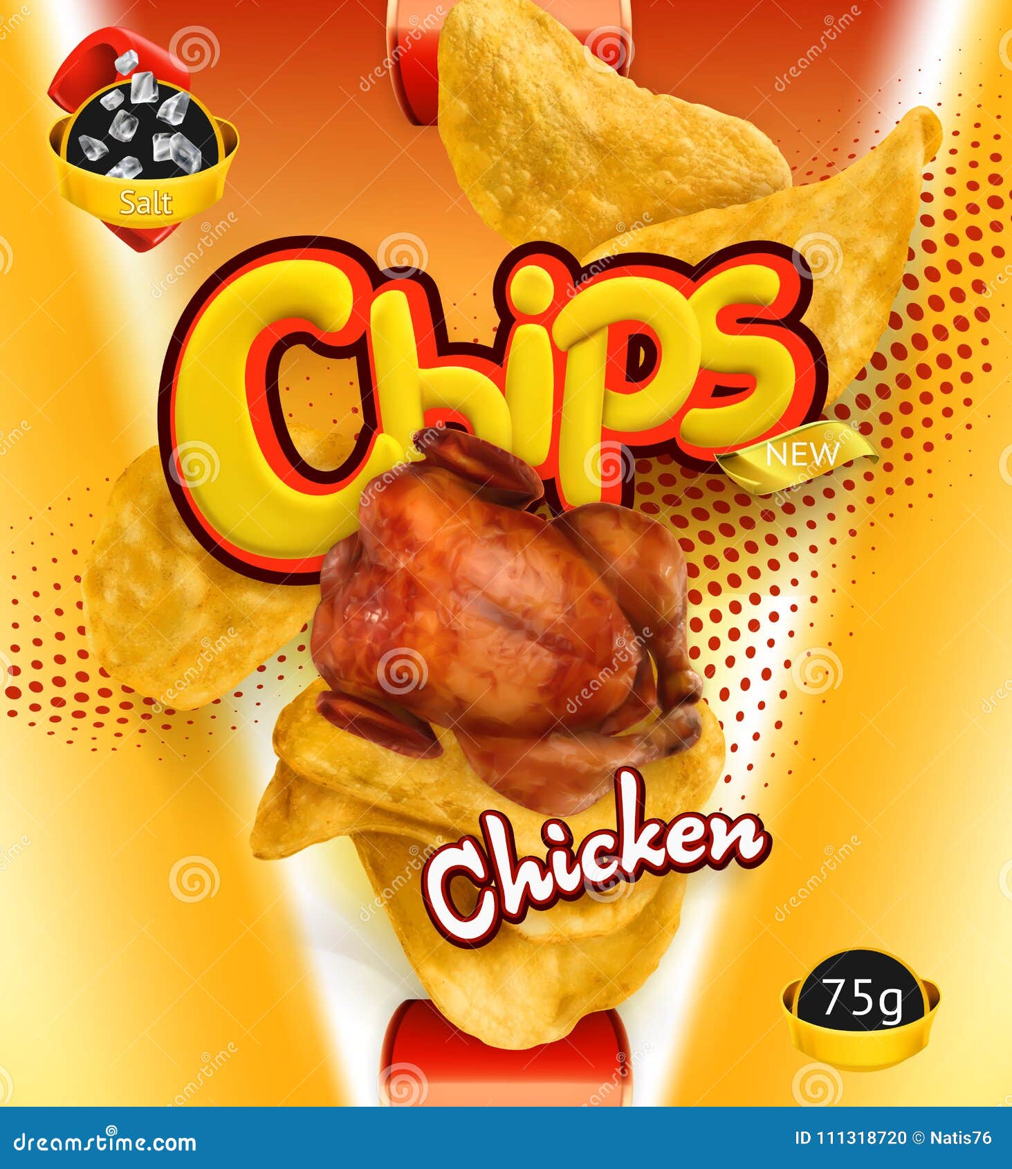Potato Chips. Chicken Flavor. Design Packaging, Vector Template Stock ...